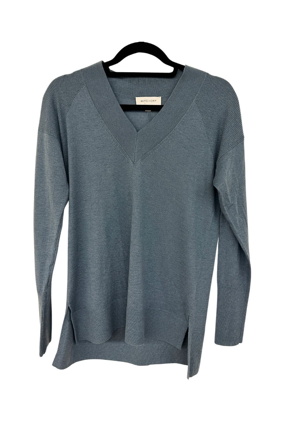 Buy V Neck Rib Knit Sweater in Blue | Witchery | GlamCorner