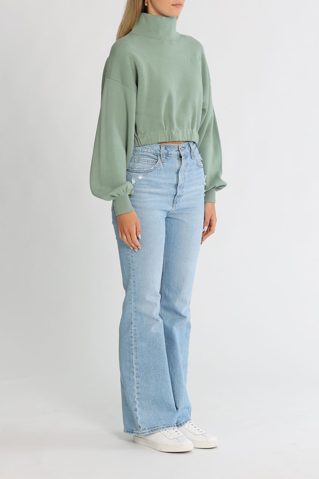 Hire Ava Turtle Neck Cropped Knit Jumper in Oakmoss | AJE | GlamCorner