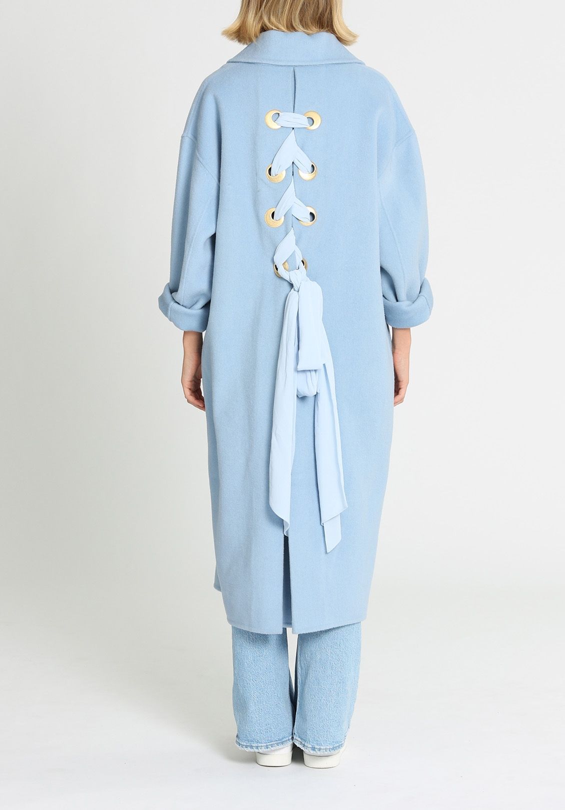 Hire Virtuous Eyelet Coat in Blue | AJE | GlamCorner