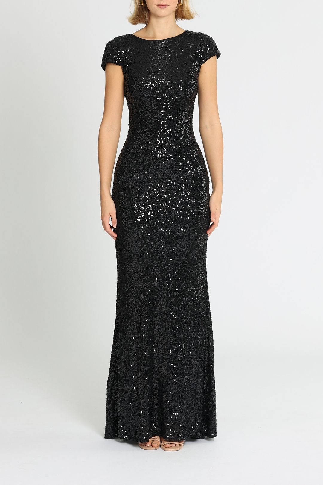 Sequin Cowl Back Gown in Black by Badgley Mischka for Hire