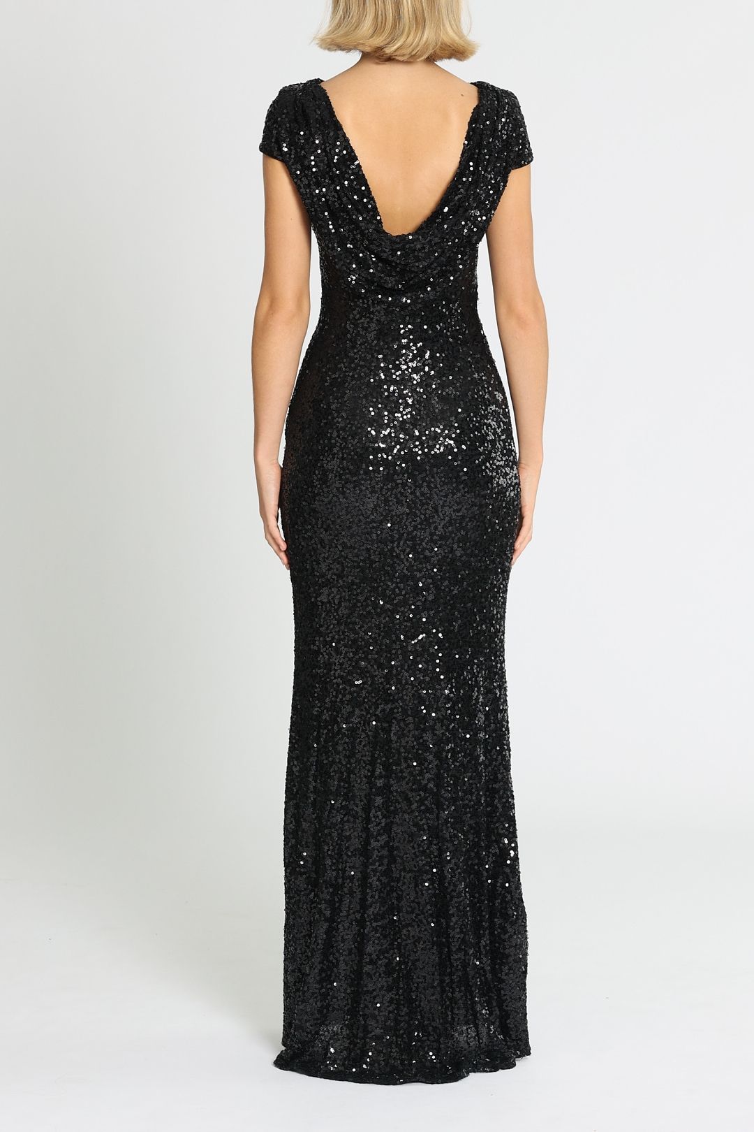 Sequin Cowl Back Gown in Black by Badgley Mischka for Hire