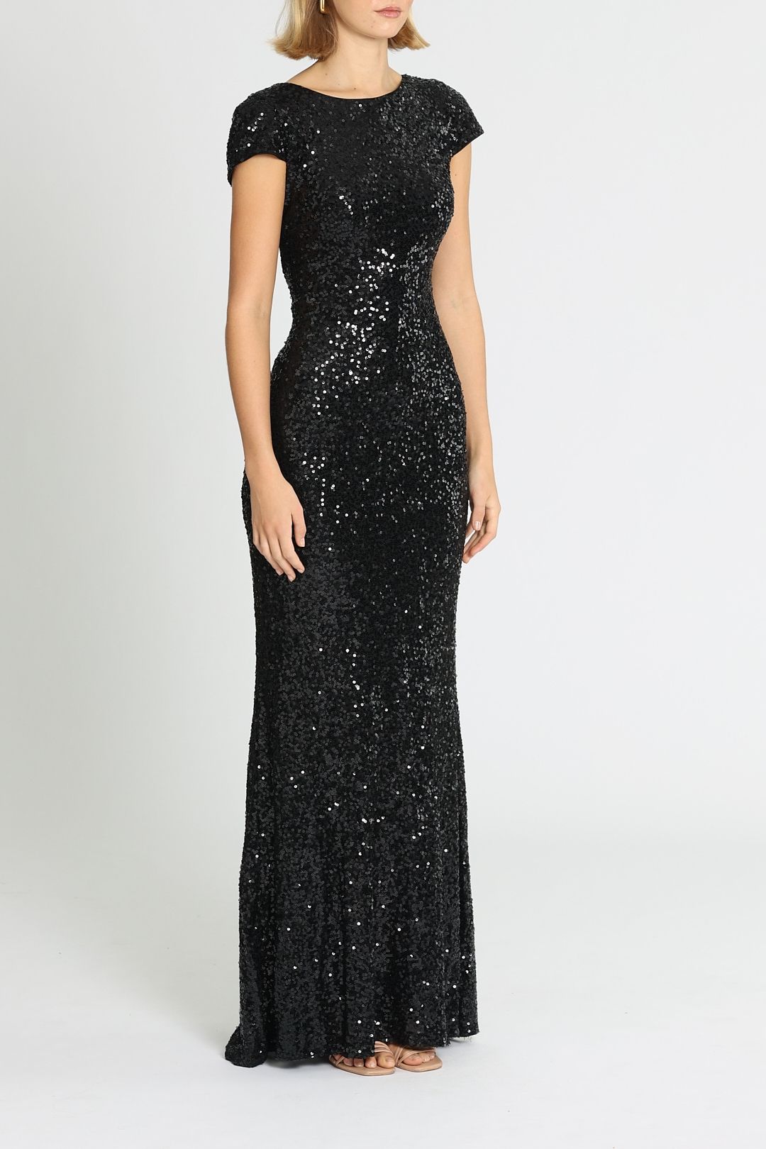 Sequin Cowl Back Gown in Black by Badgley Mischka for Hire