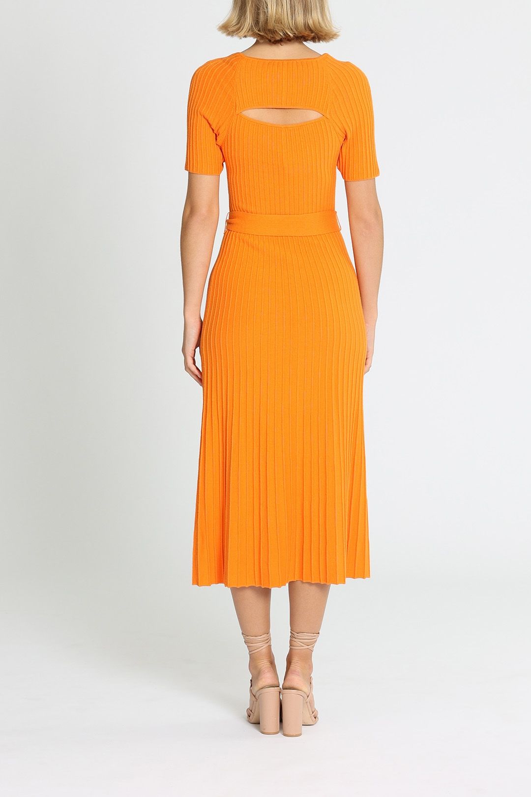 Hire Ribbed Knit Midi Dress in Orange | Basque | GlamCorner