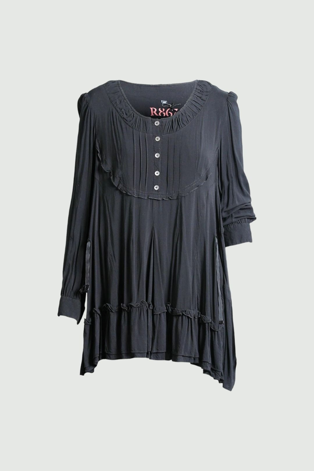 Buy Black Scoop Neck Ruffled Tunic | R867 | GlamCorner