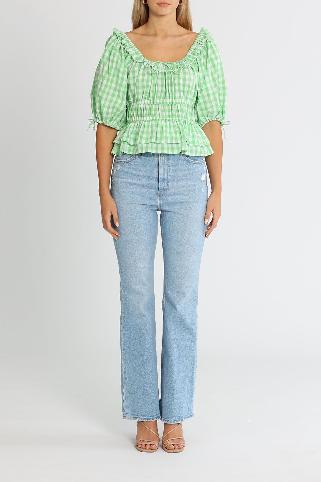 Hire Gathered Elastic Waist Top in Apple Check | Bohemian Traders ...