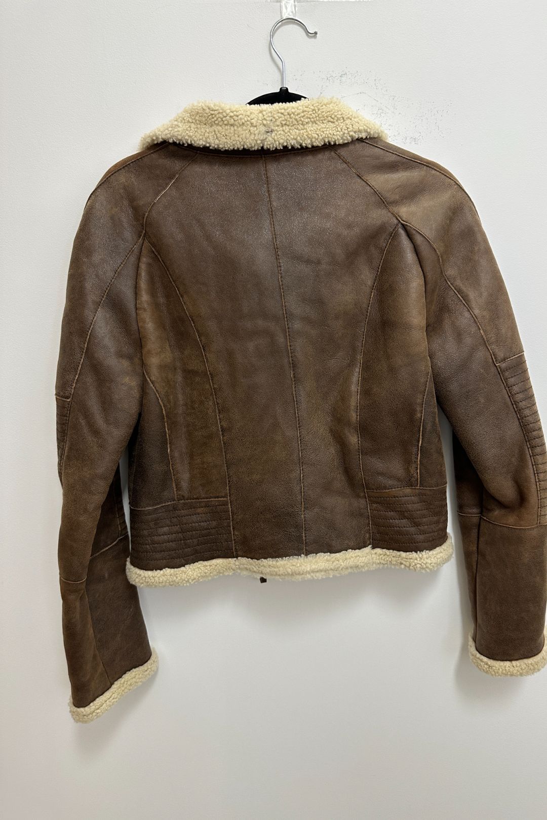 Buy Brown Leather Bomber Jacket | MNG | GlamCorner