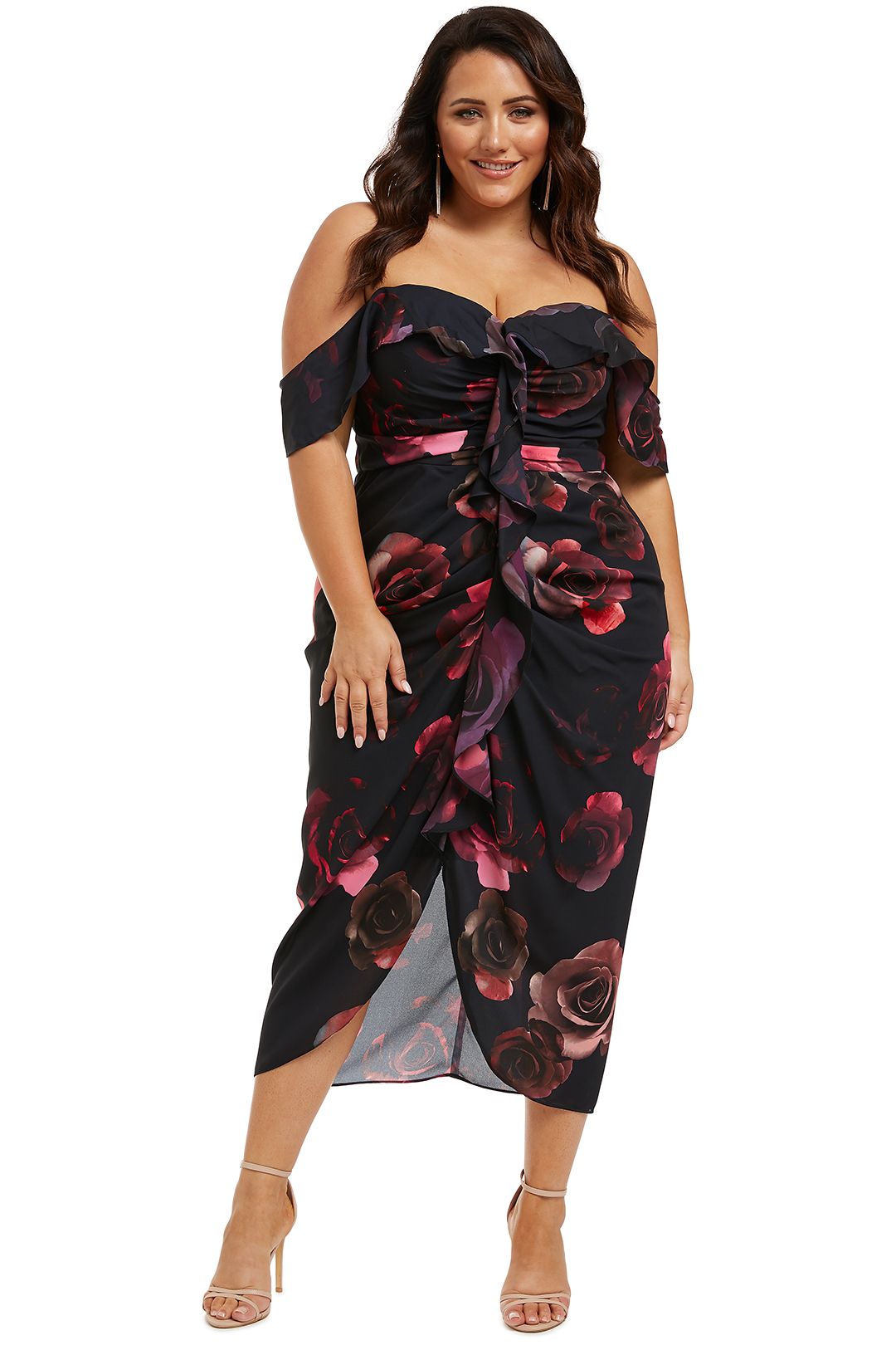 Decadent Floral Dress in Black by City Chic for Hire | GlamCorner