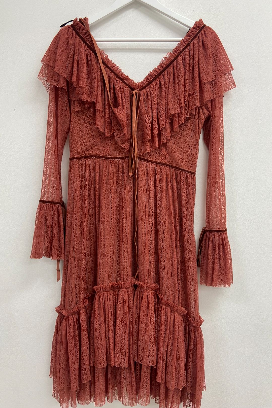 Buy Clementine Boho Lace Dress in Rust | Morrison | GlamCorner