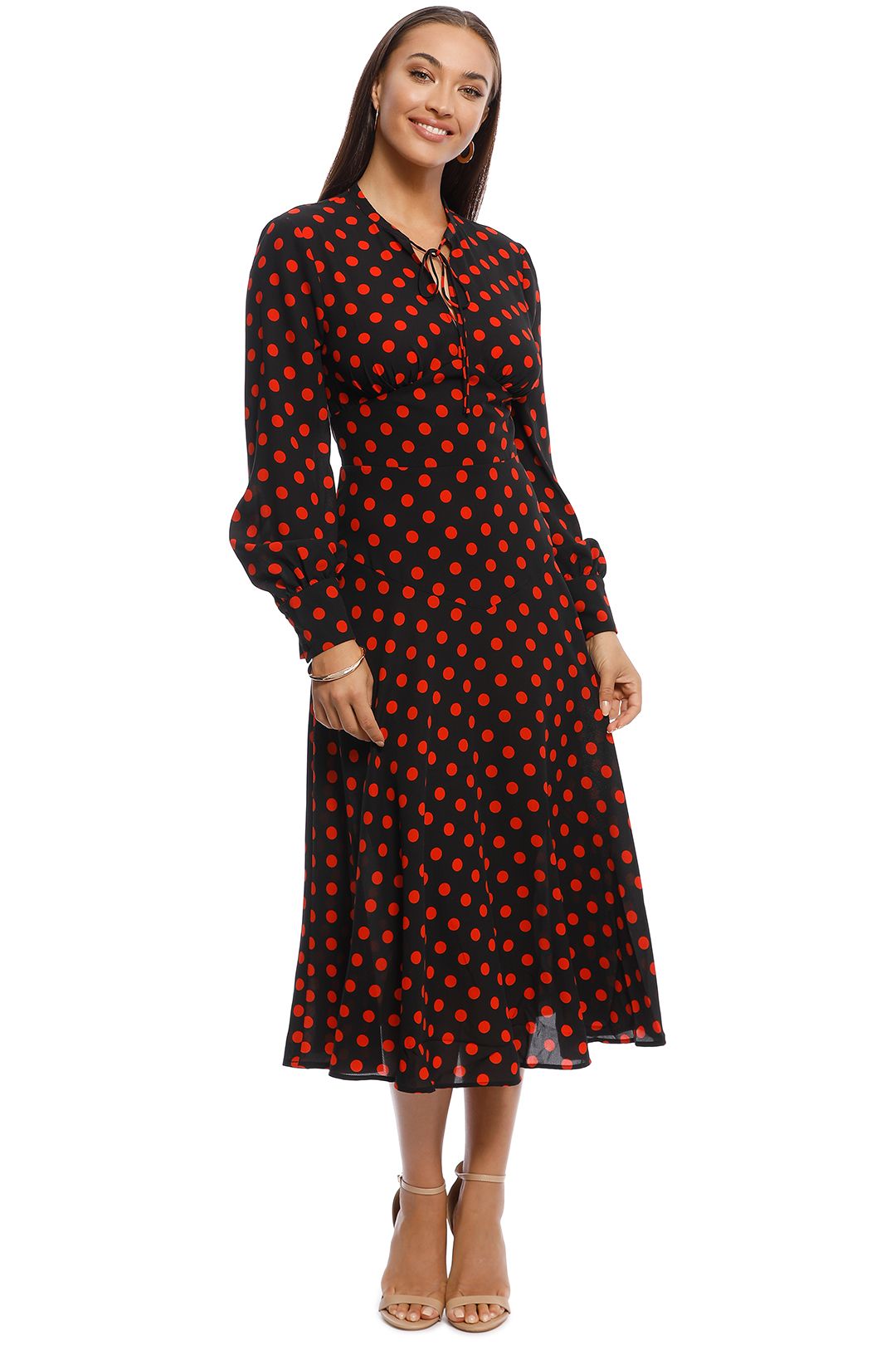 Flashdance Long Sleeve Maxi Dress in Red Polkadot by Cooper St for Rent