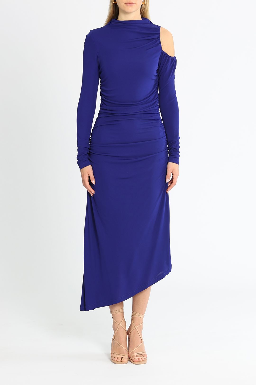 Hire Jersey Cold Shoulder Dress in Blue | Cue | GlamCorner