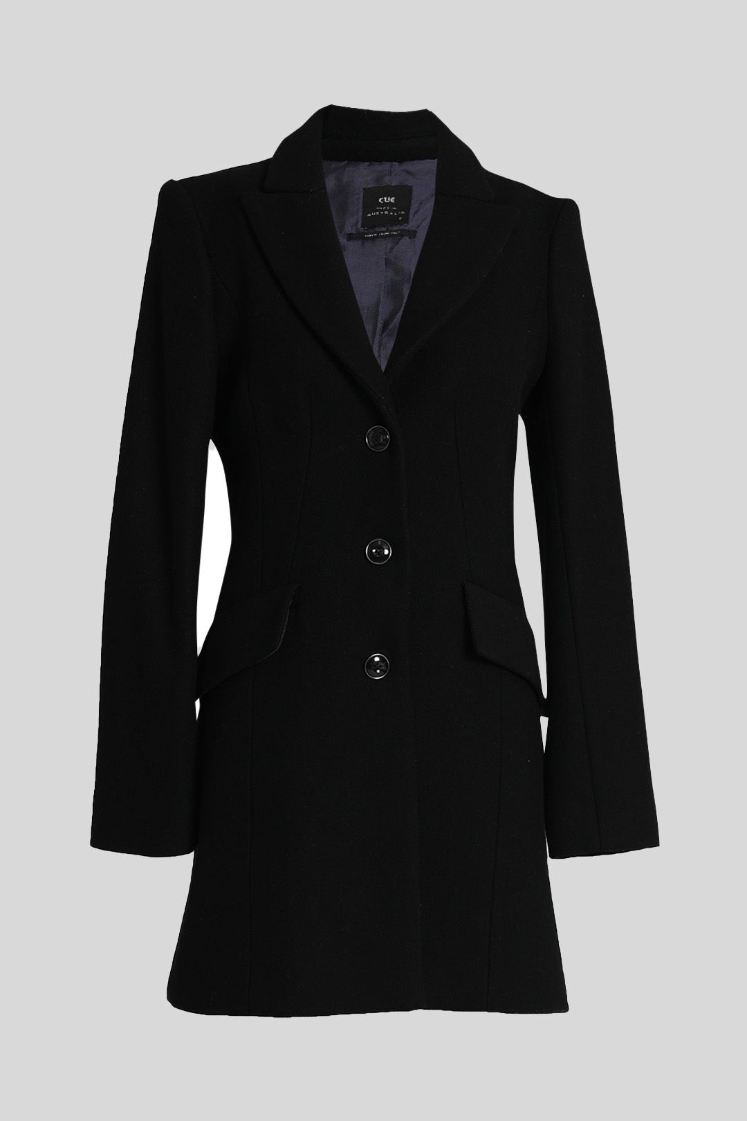 Buy Single Breasted Viscose Coat in Black | Cue | GlamCorner