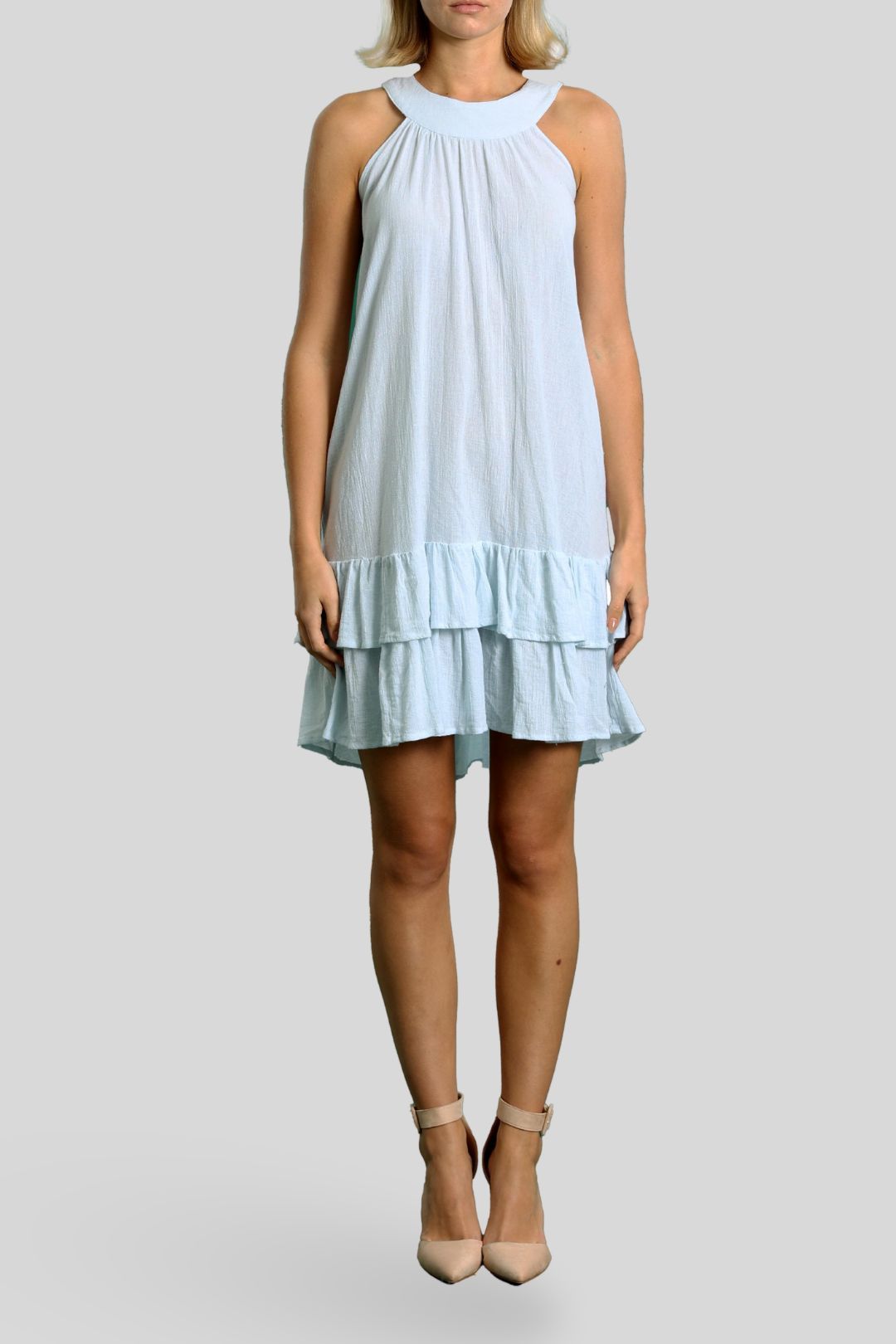 Hire High Neck Light Blue Tiered Dress | Daisy Says | GlamCorner