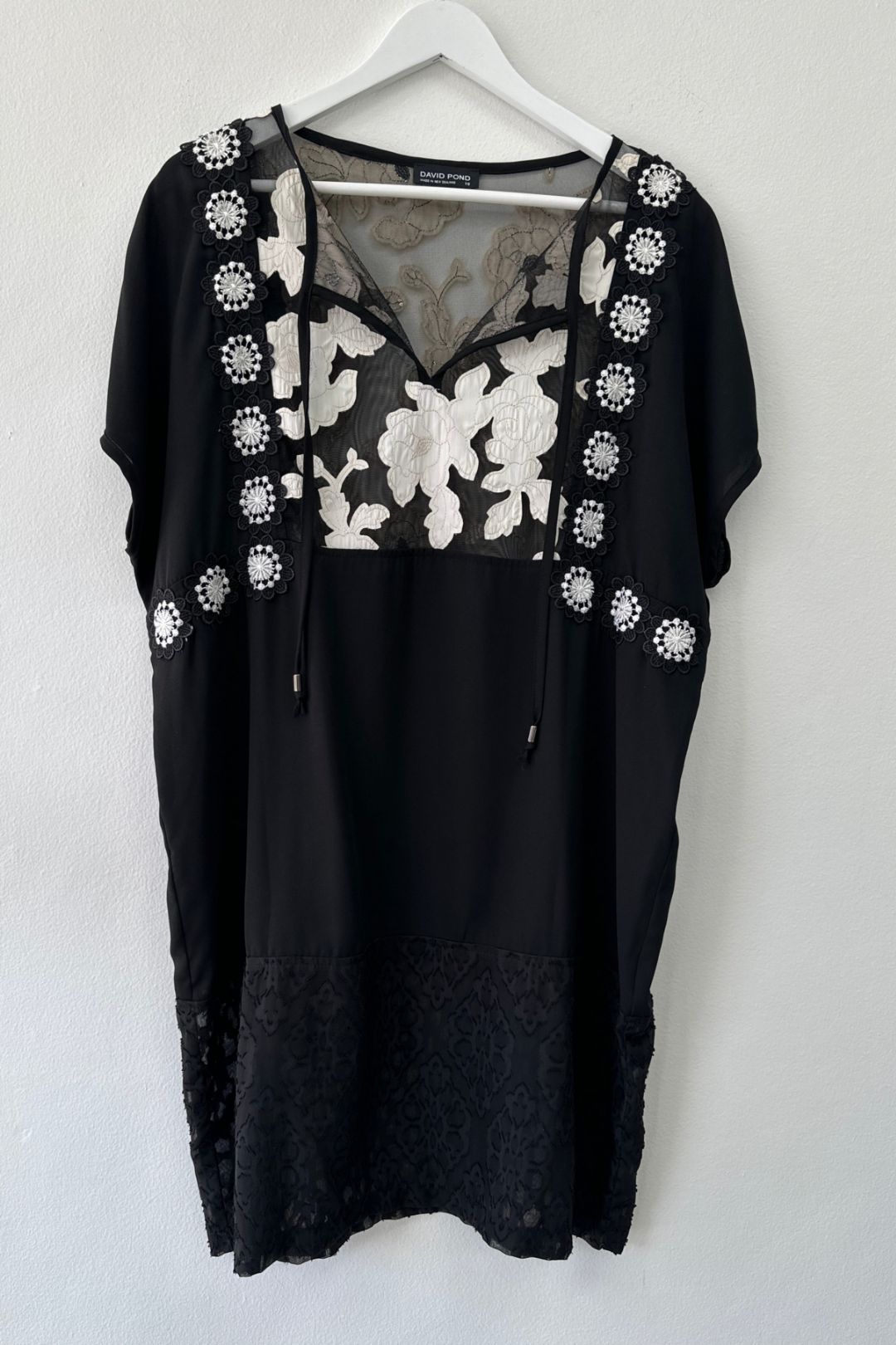 Buy Black Embroidered Shift Dress | David Pond NZ | GlamCorner