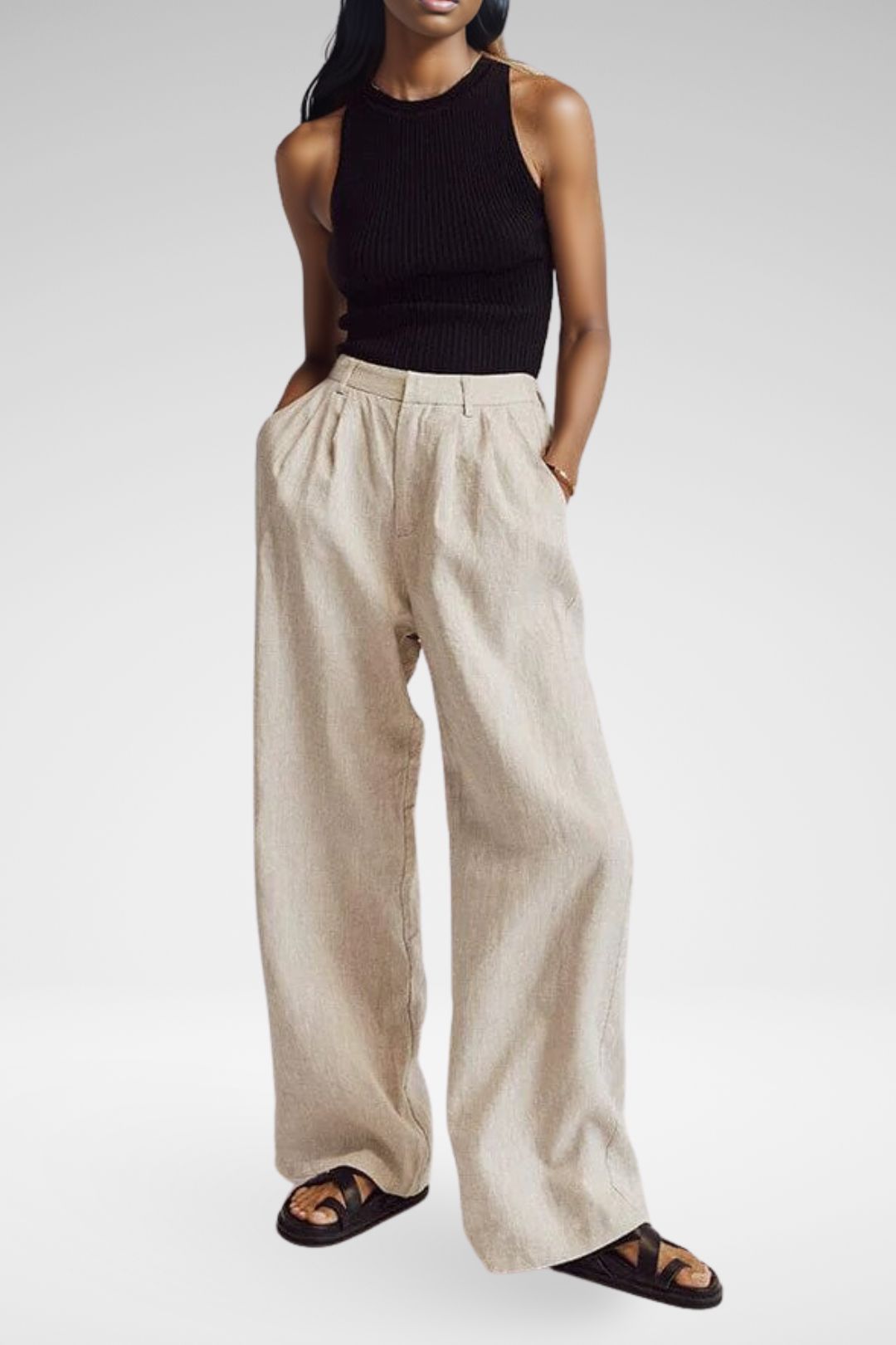 Hire Norah Natural Linen Pant in Natural | Dissh | GlamCorner