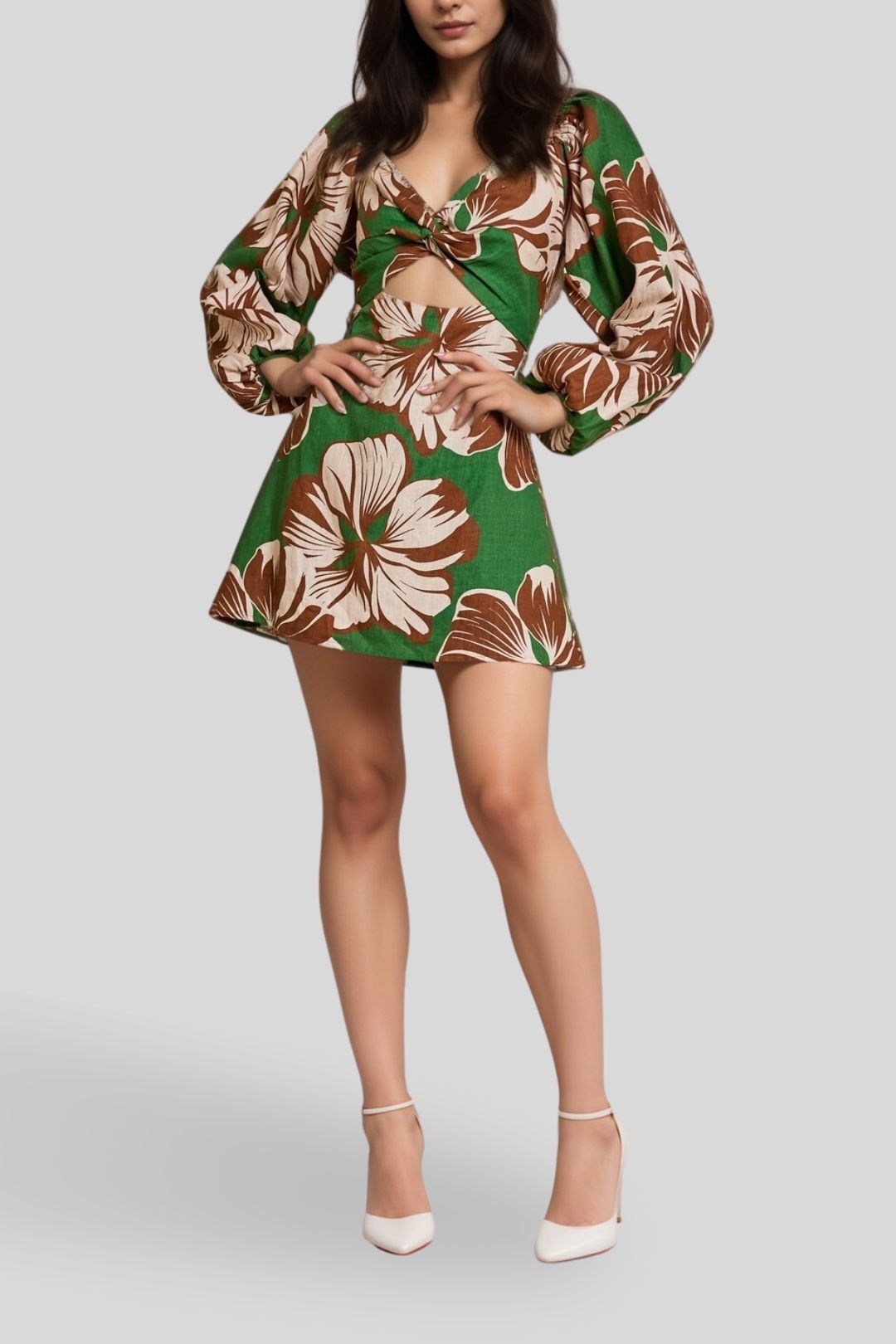 Hire Twist Front Mini Dress in Zoe Print | AERE | GlamCorner