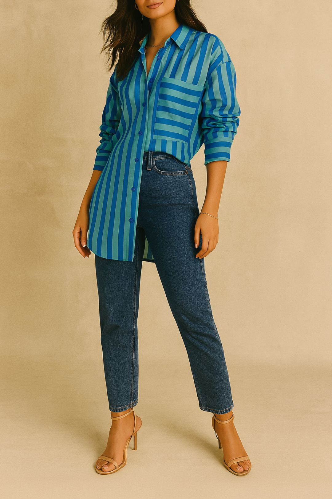 Hire Buddy Shirt in Lapis Sea Stripe | Aston Studio | GlamCorner