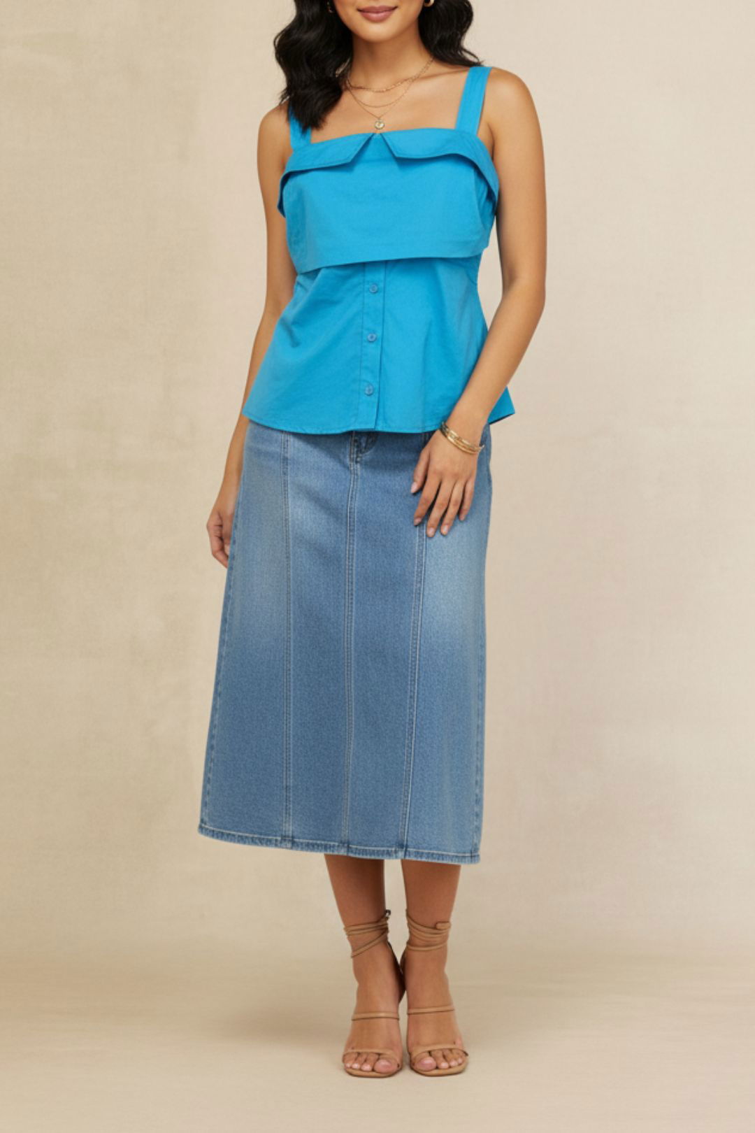 Hire Ocean Blue Cotton Poplin Top | CUE | GlamCorner