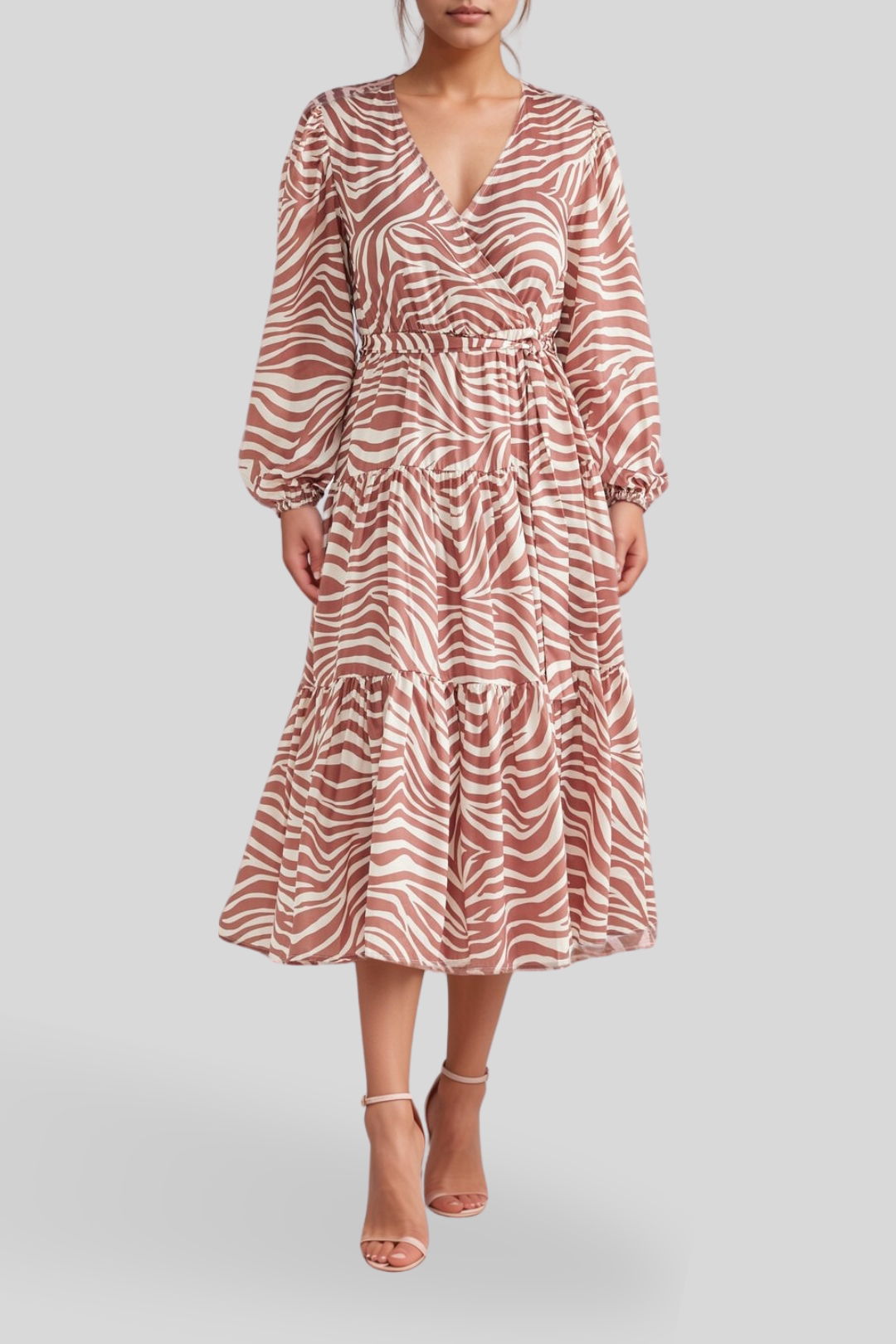 Hire Zion Dress in Tan Zebra | Brave and True | GlamCorner