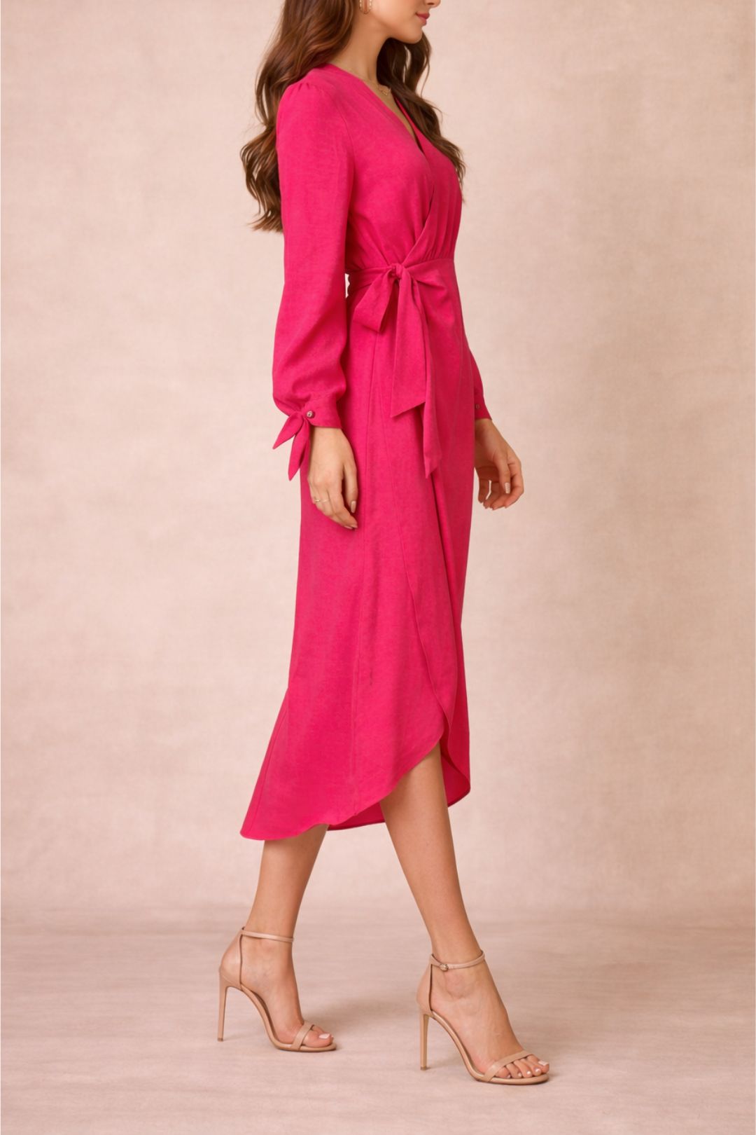 Hire Wrap Ls Midi Dress In Pink Yas Glamcorner
