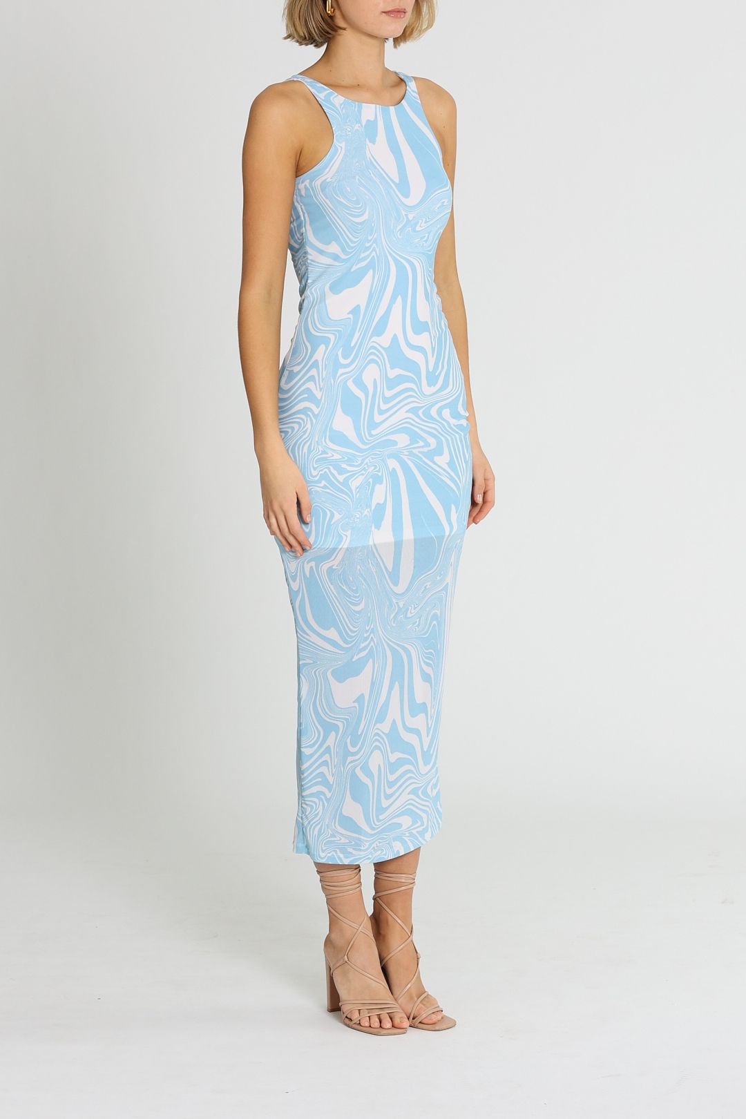 Hire Elle Sleeveless Midi Dress in Sky Marble | Ena Pelly | GlamCorner