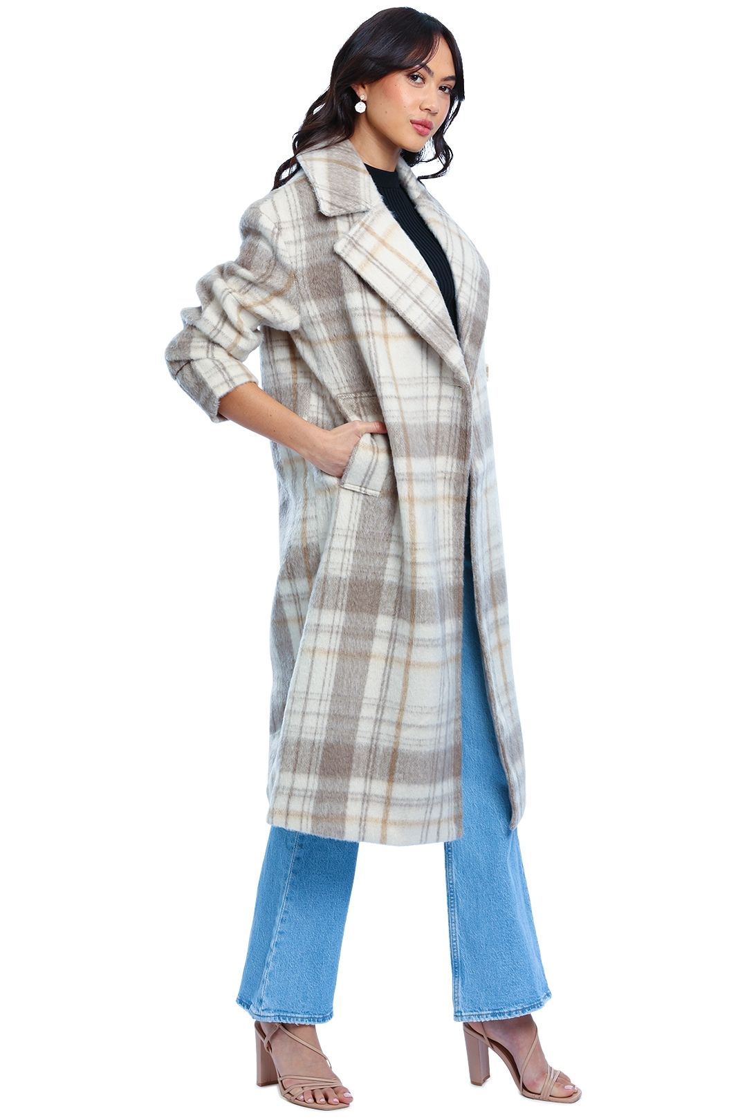 Hire Empire Coat in Natural Check | Esmaeé | GlamCorner
