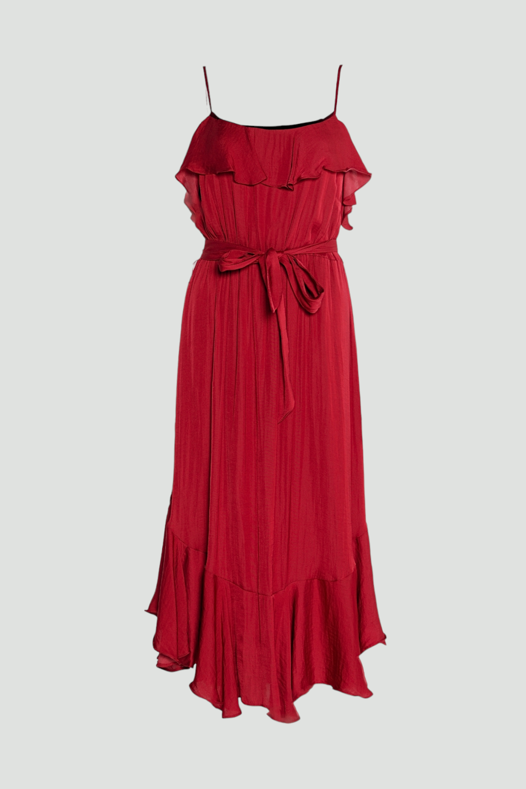 Buy Red Ruffle Dress with Waist Tie | Forever New | GlamCorner