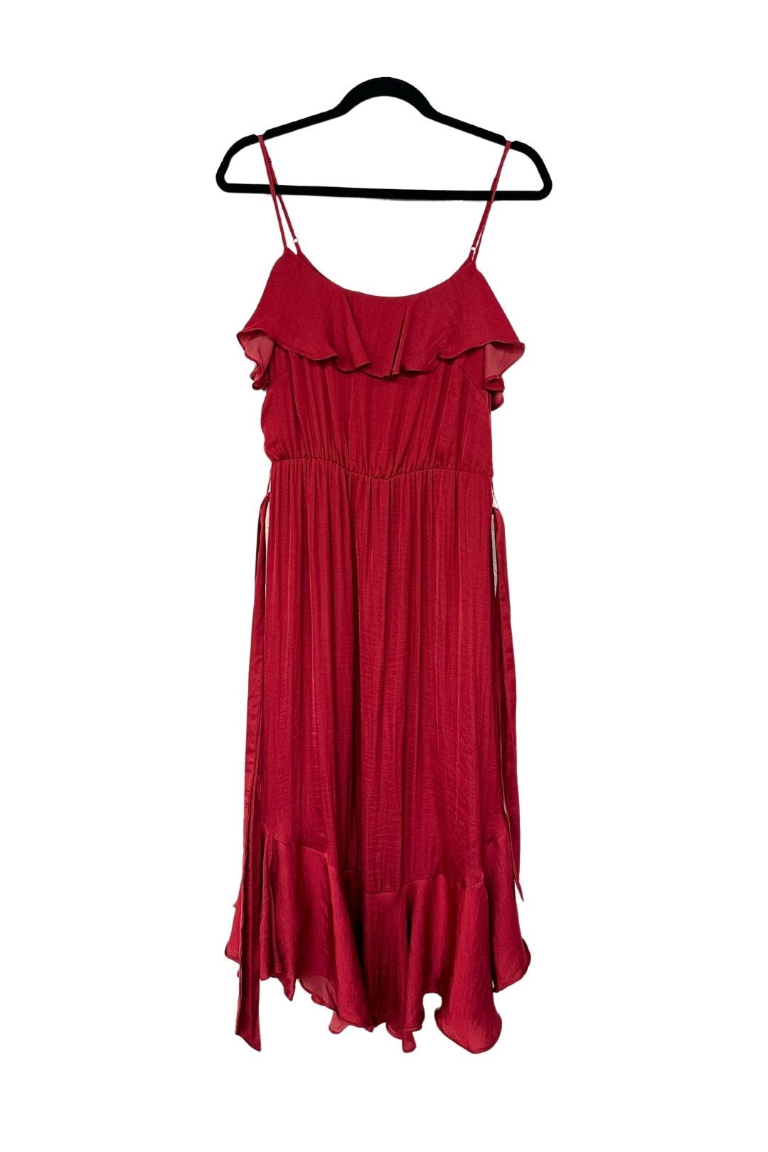 Buy Red Ruffle Dress with Waist Tie | Forever New | GlamCorner