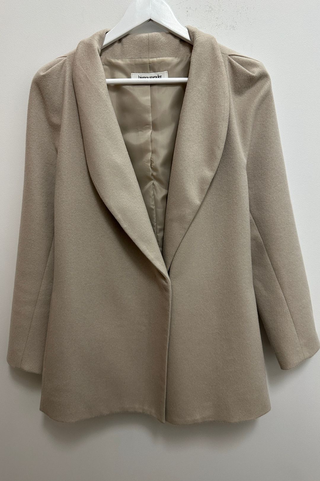 Buy Hip Length Coat In Taupe | Bianca Spender | GlamCorner