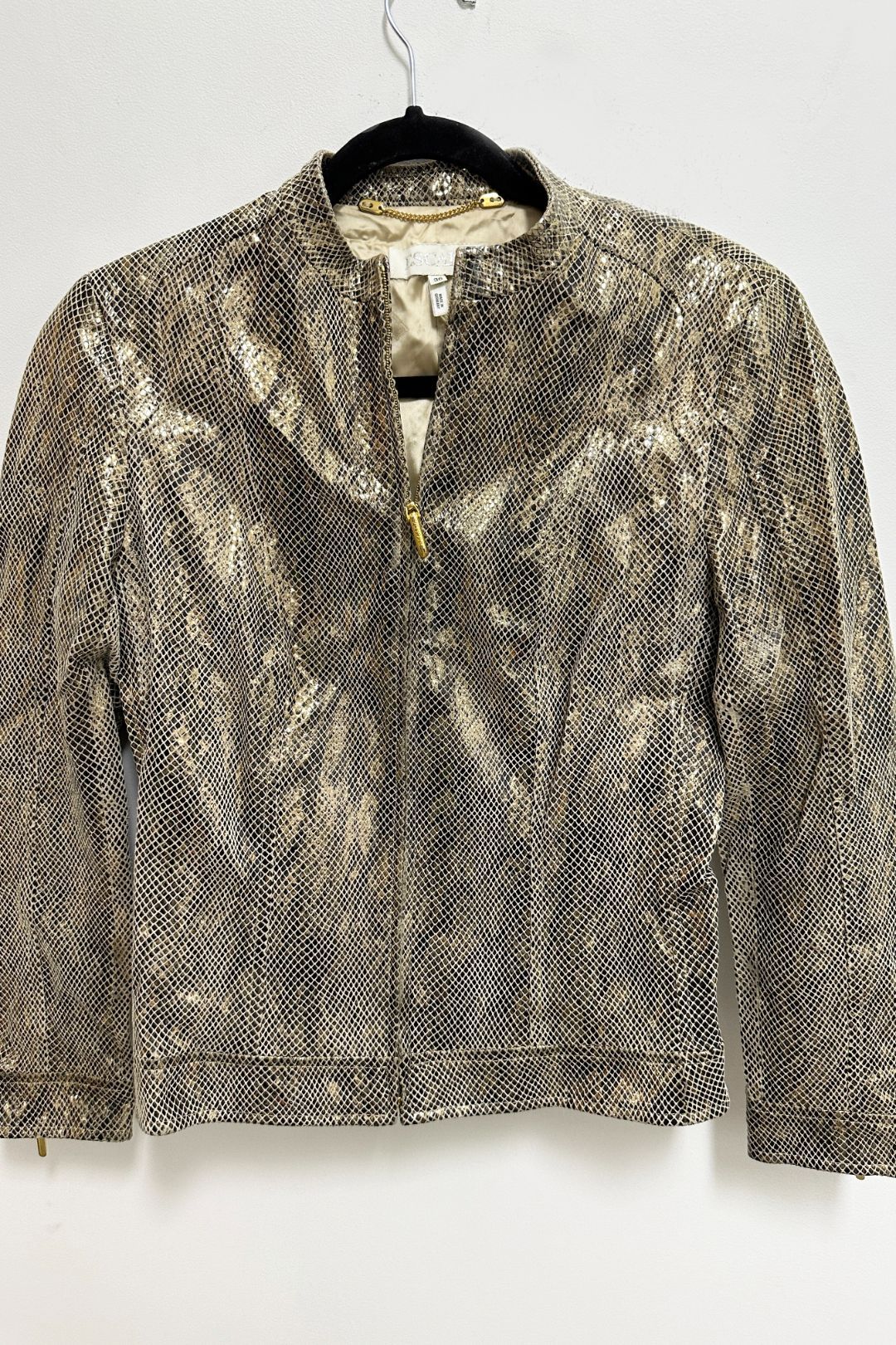 Buy Black and Gold Leather Jacket | Escada | GlamCorner