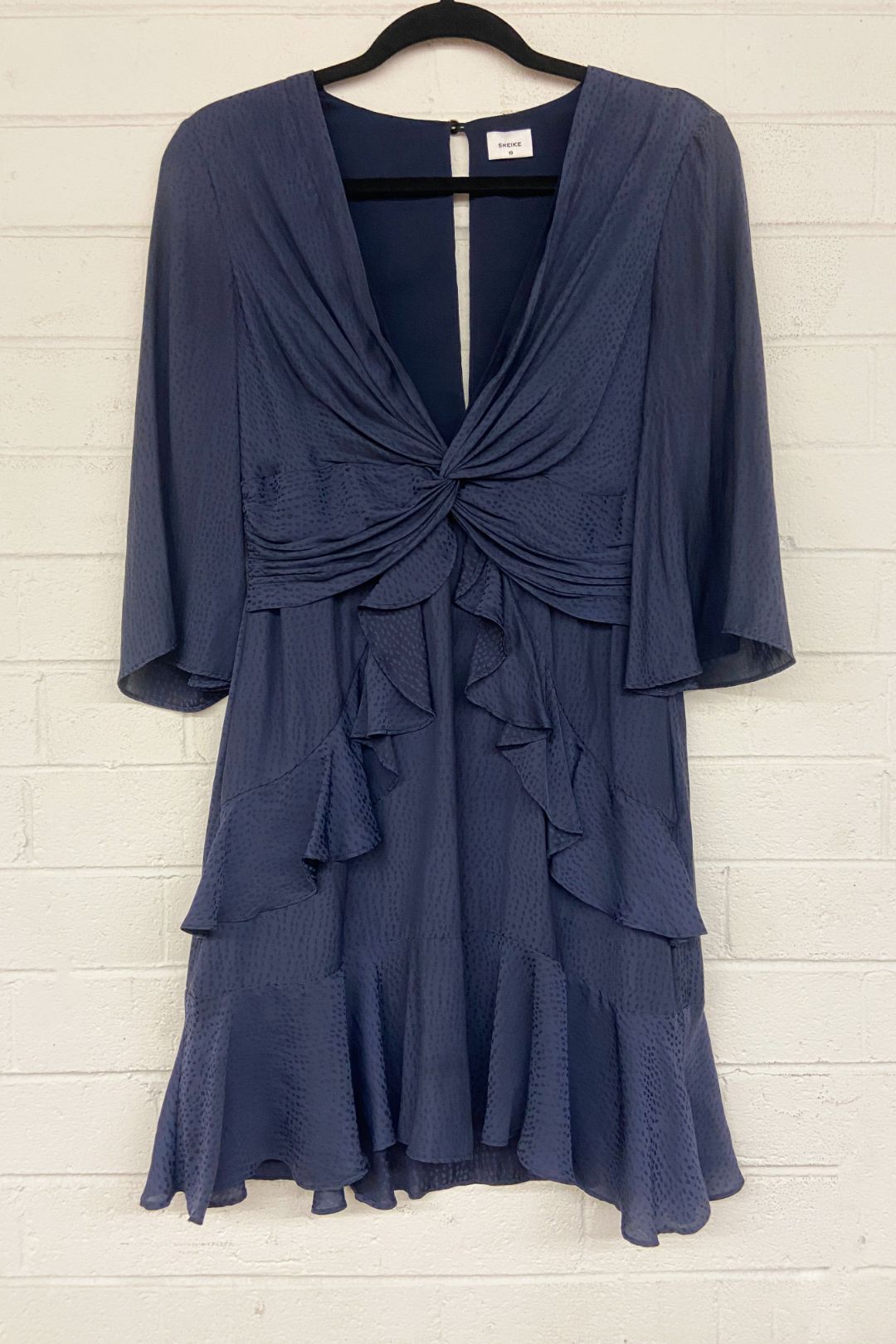 Buy Billionaire Dress Twist Front Ruffle Dress in Navy | Sheike | GlamCorner