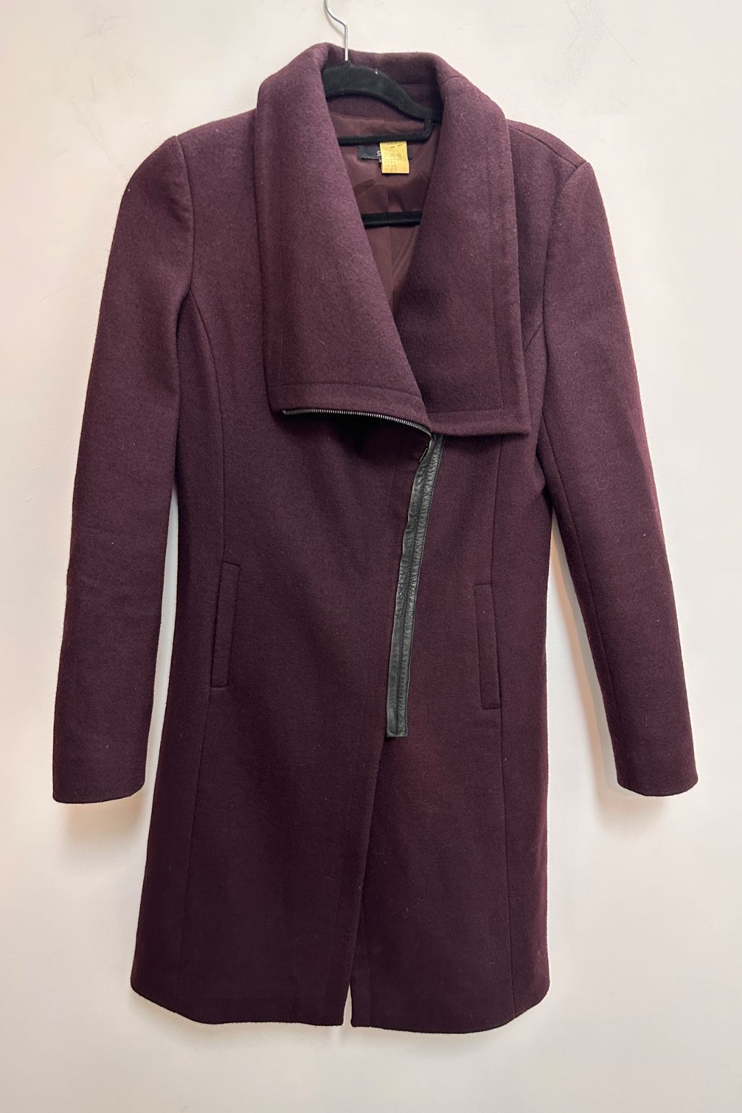 Buy Wool Blend Zip Up Coat in Burgundy | Saba | GlamCorner