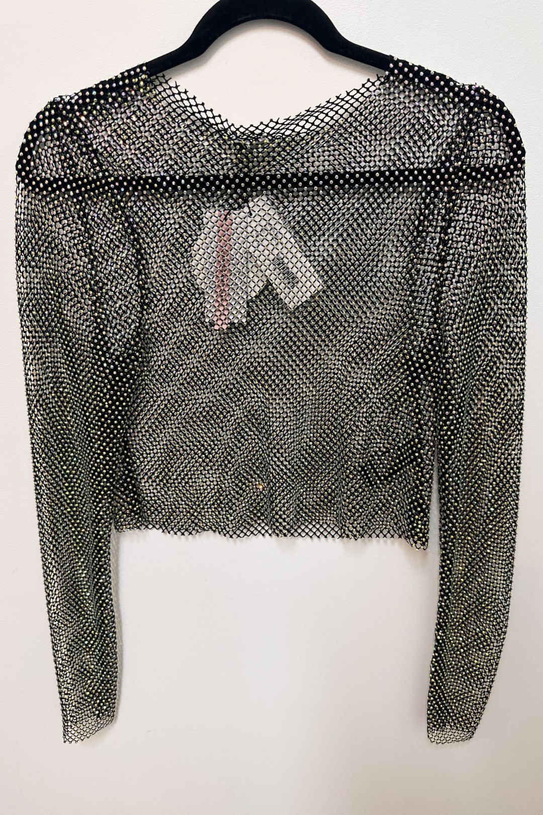Buy Cropped Crystal Mesh Top in Black | Sheike | GlamCorner