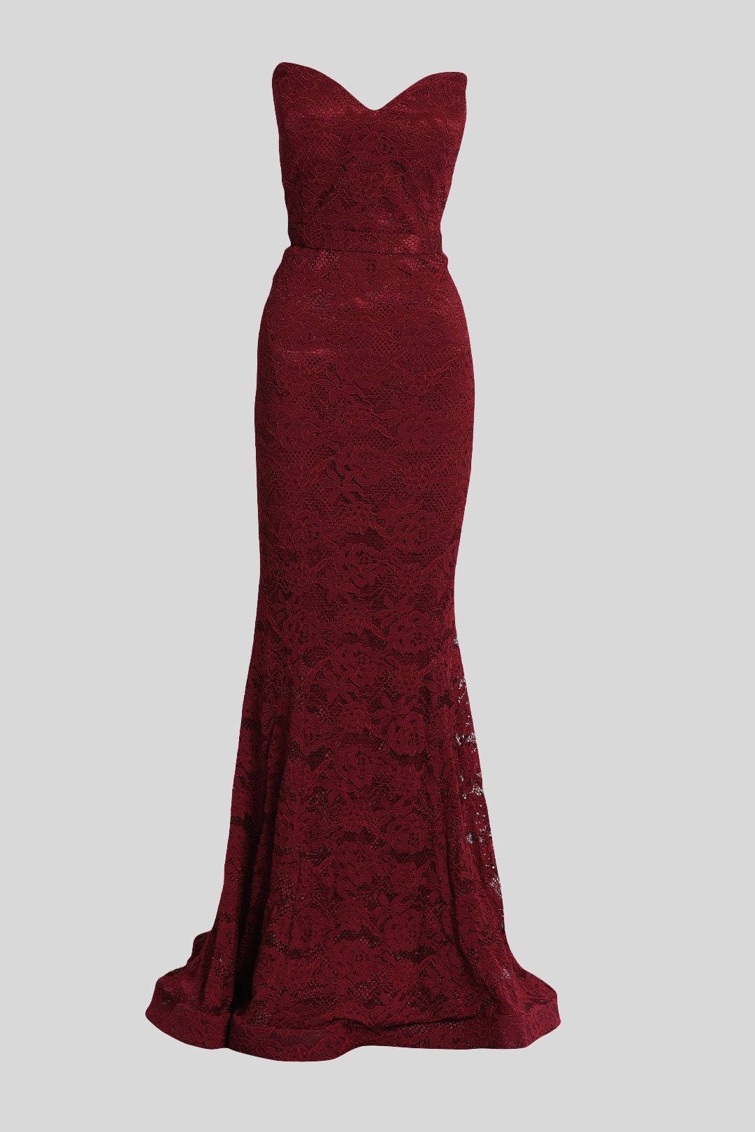 Buy Strapless Lace Evening Gown in Maroon | Jadore | GlamCorner