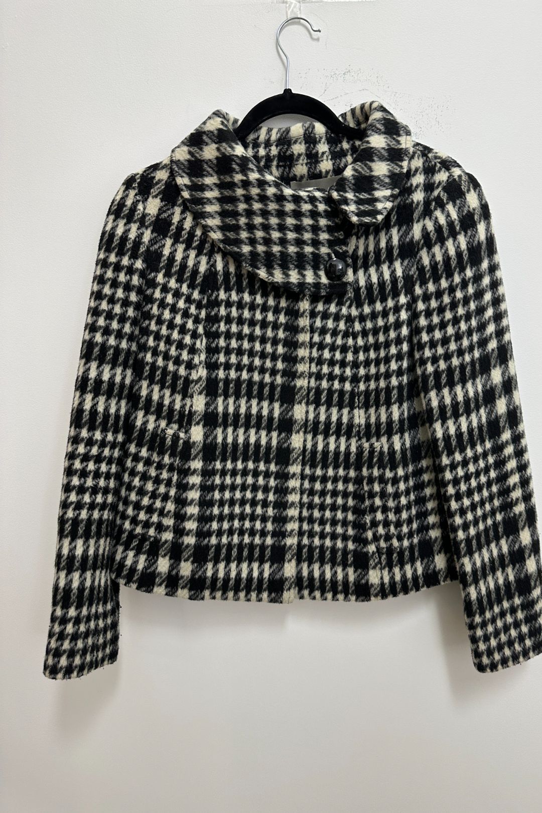 Buy Black & White Houndstooth Short Swing Coat Jacket | Jigsaw | GlamCorner