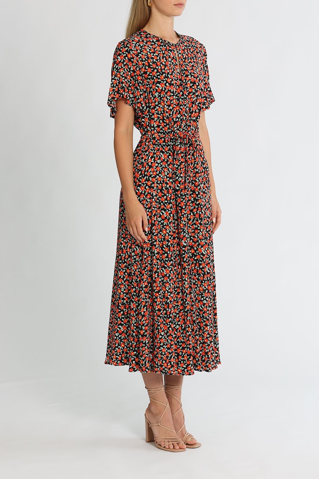 Hire Geraniums Short Sleeve Midi Dress in Red | Kate Sylvester | GlamCorner