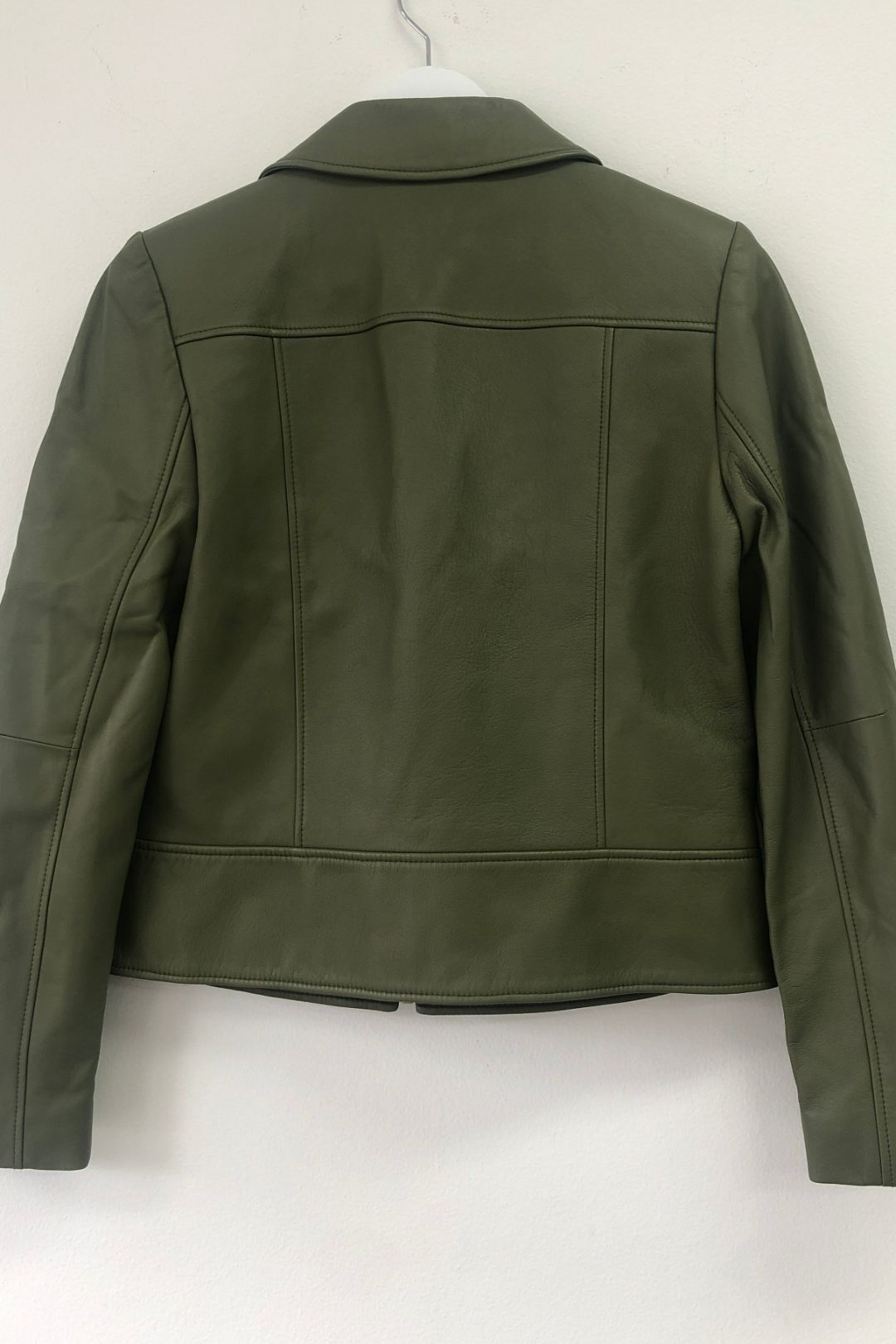 Buy Khaki Lamb Leather Collared Jacket | Elie Tahari | GlamCorner