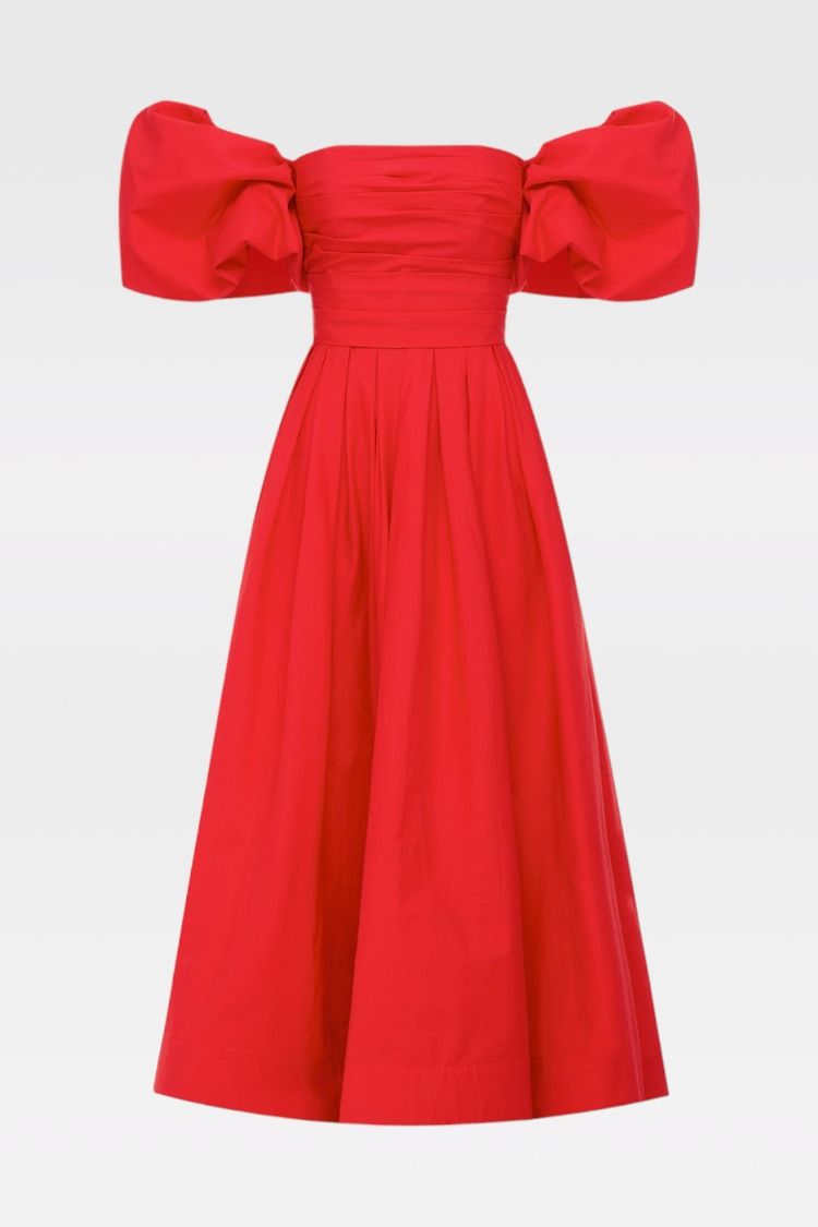 Hire Matilda Puff Sleeve Midi Dress In Scarlet Leo Lin Glamcorner