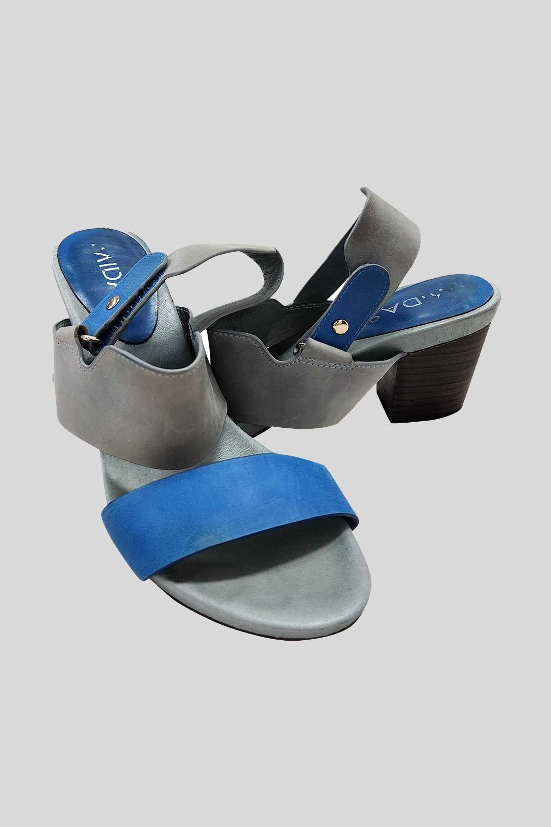 Buy Blue and Tan Heeled Sandals | Midas | GlamCorner