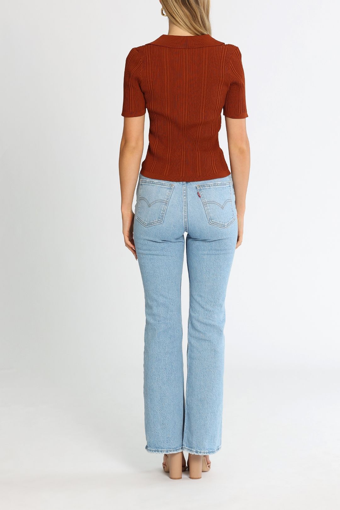 Hire Alba Knit Polo Top in Ginger | Mink Pink | GlamCorner