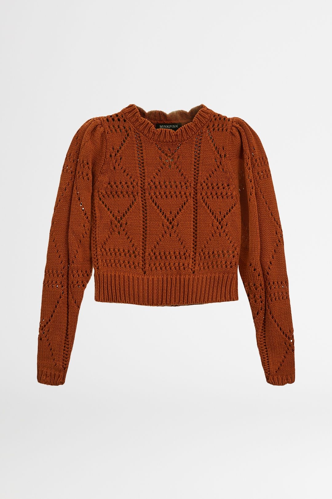 Hire Cara Crochet Jumper in Ginger | Mink Pink | GlamCorner