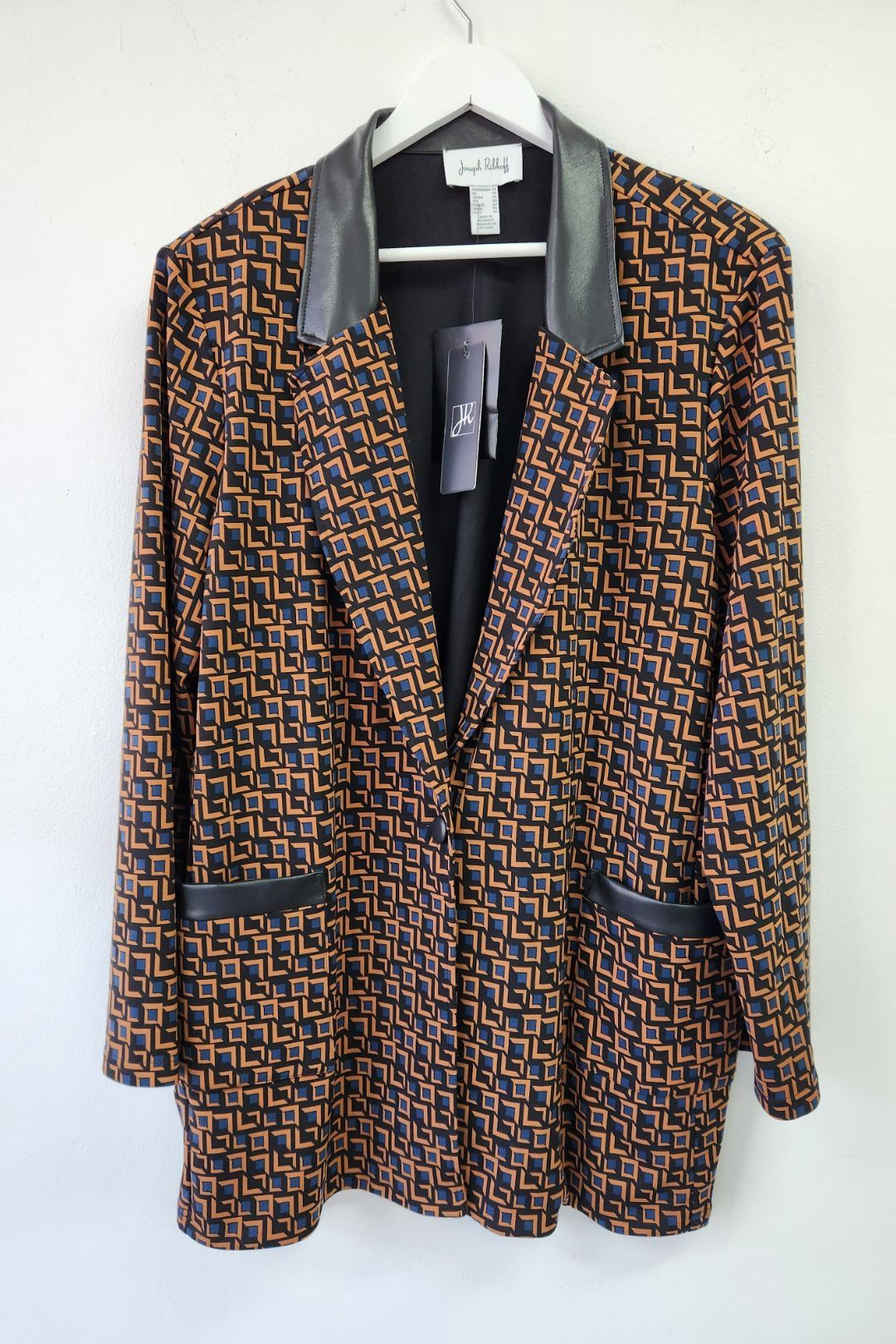 Buy Multi Geometric Print Faux Leather Trim Blazer | Joseph Ribkoff ...