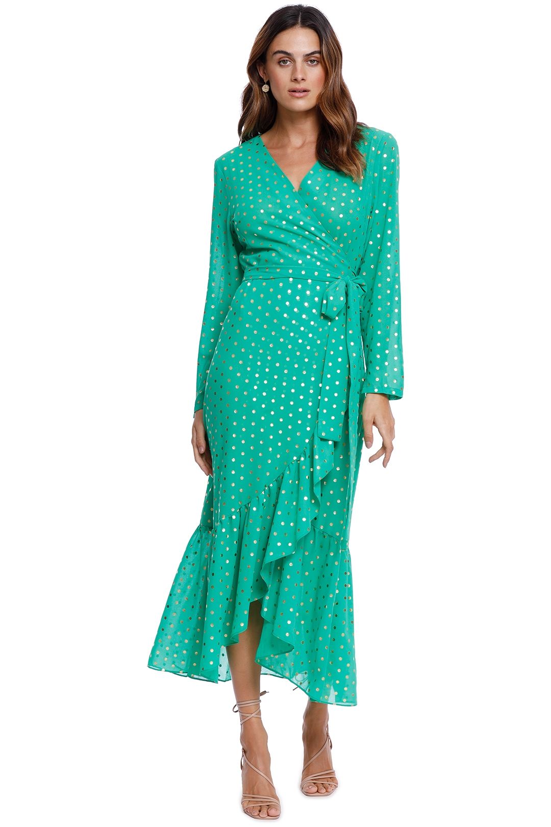 Hire Foil Spot Green Wrap Dress | Never Fully Dressed | GlamCorner