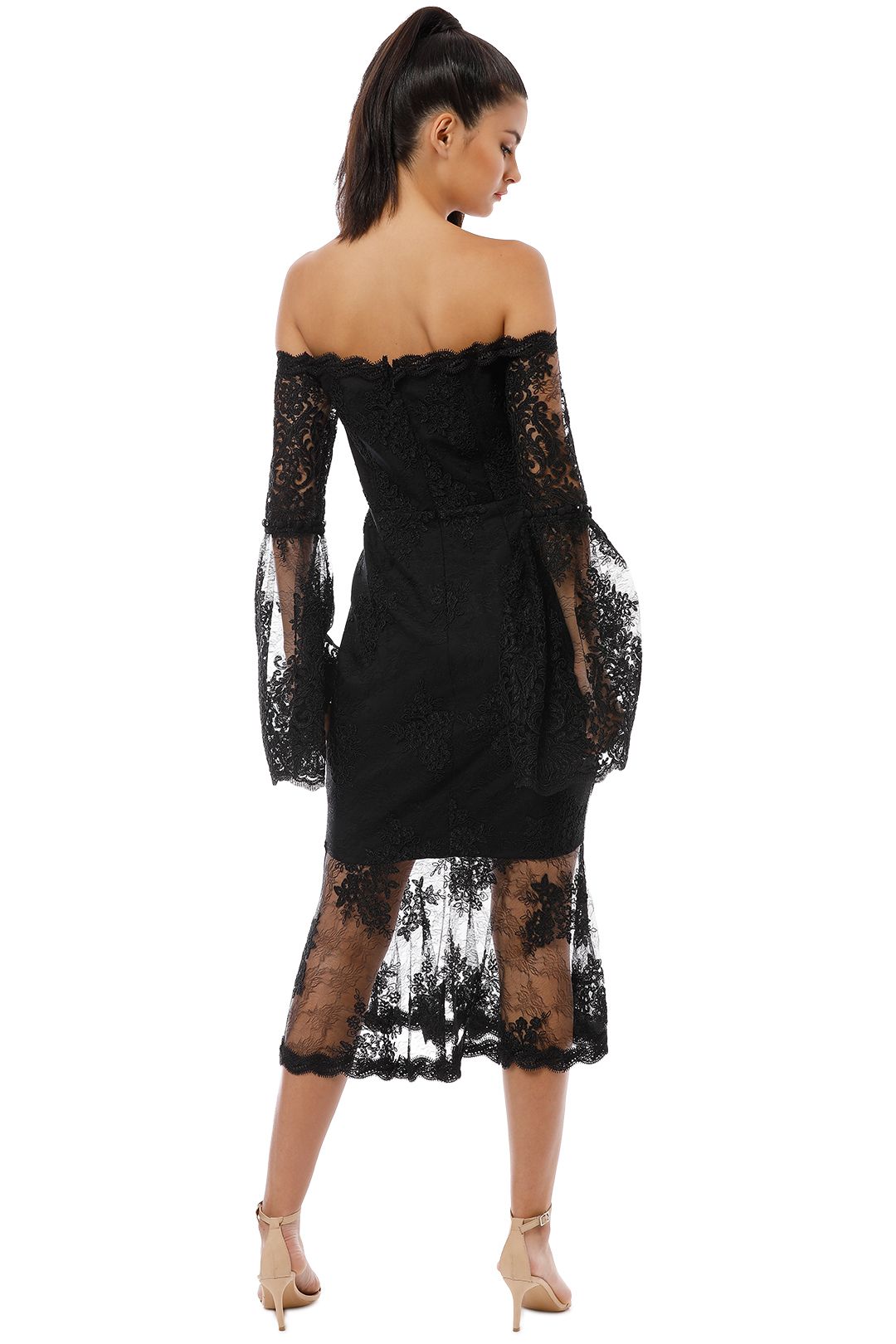 Octavia Lace Corset Midi Dress in Black by Nicholas for Rent