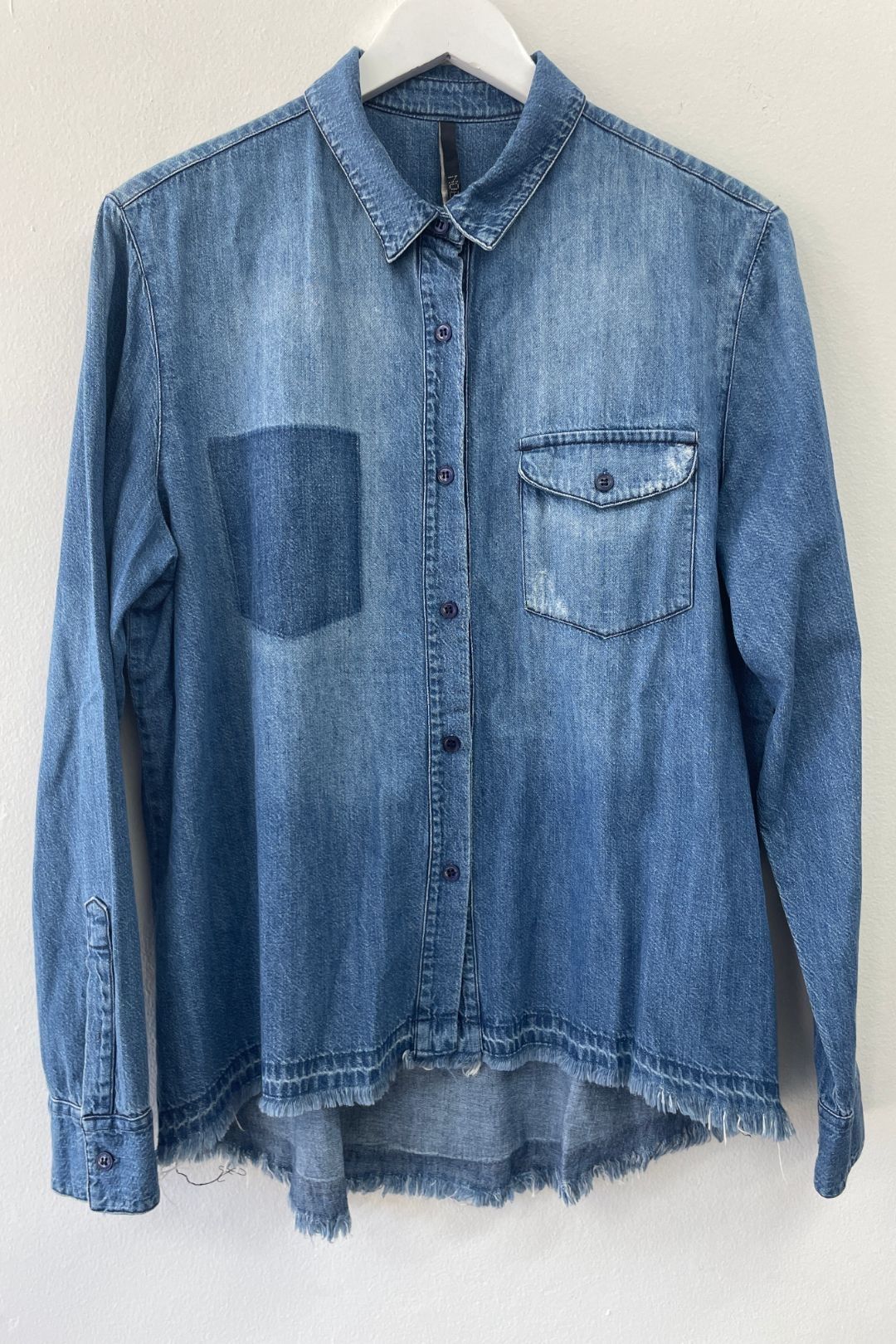 Buy Fringed Hem Blue Denim Shirt | Nobody Denim | GlamCorner