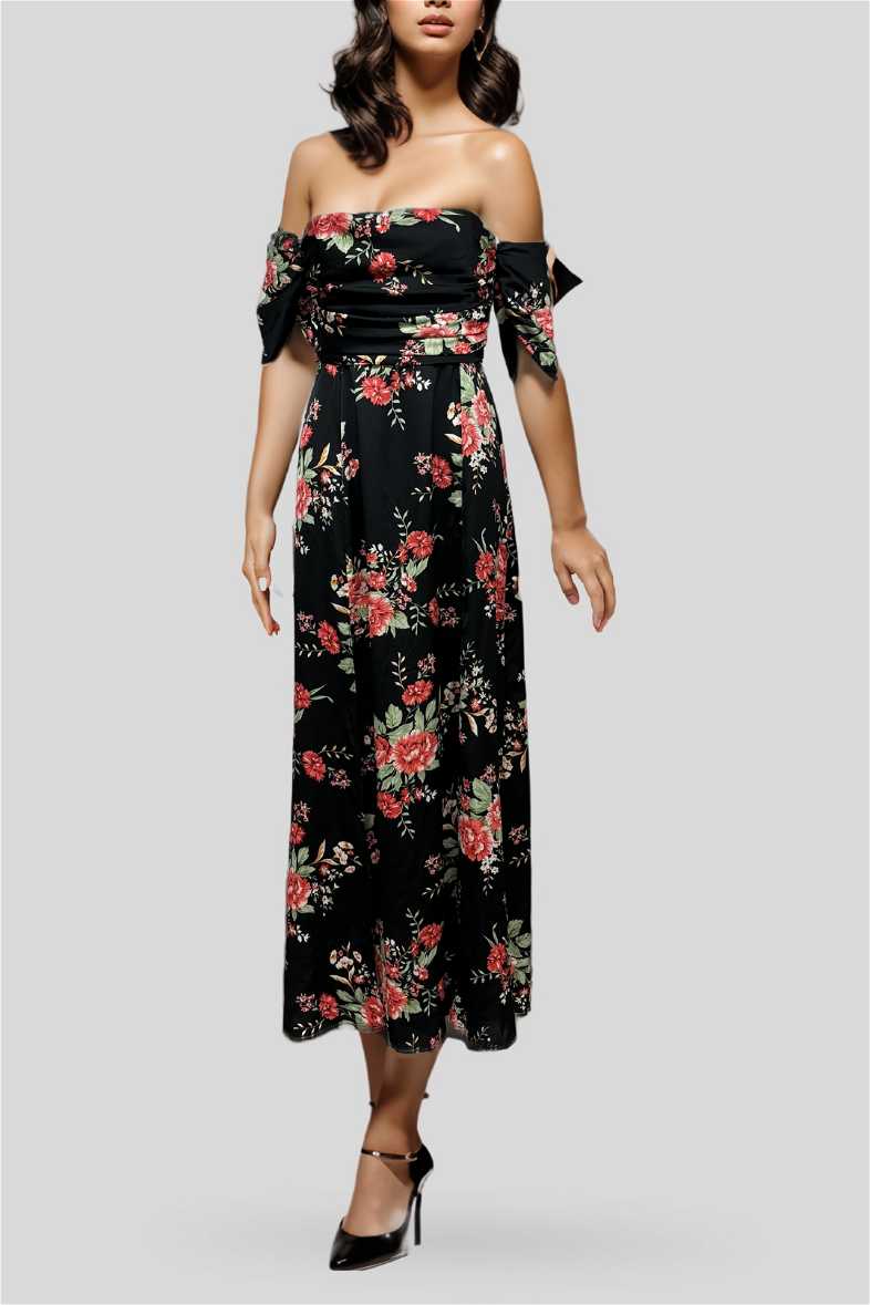 Decadent Floral Dress in Black by City Chic for Hire | GlamCorner