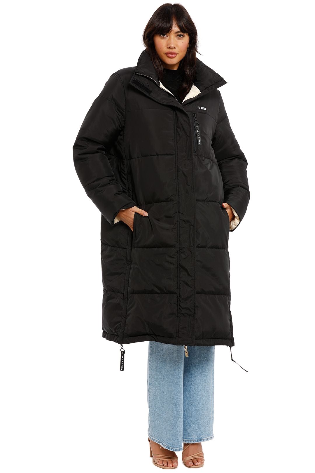 Hire Infilled Longline Puffer Jacket in Black | PE Nation | GlamCorner