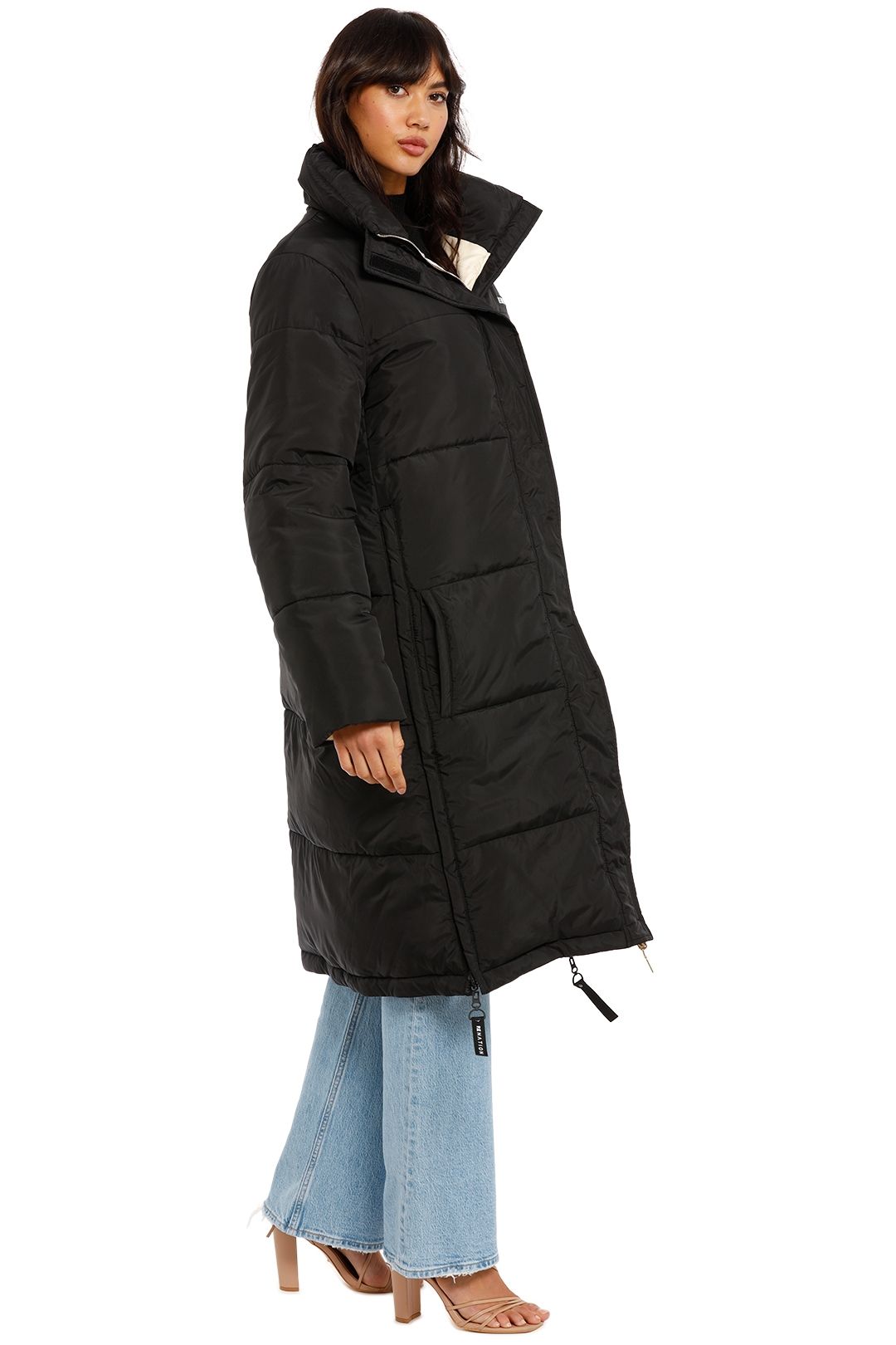 Hire Infilled Longline Puffer Jacket in Black | PE Nation | GlamCorner