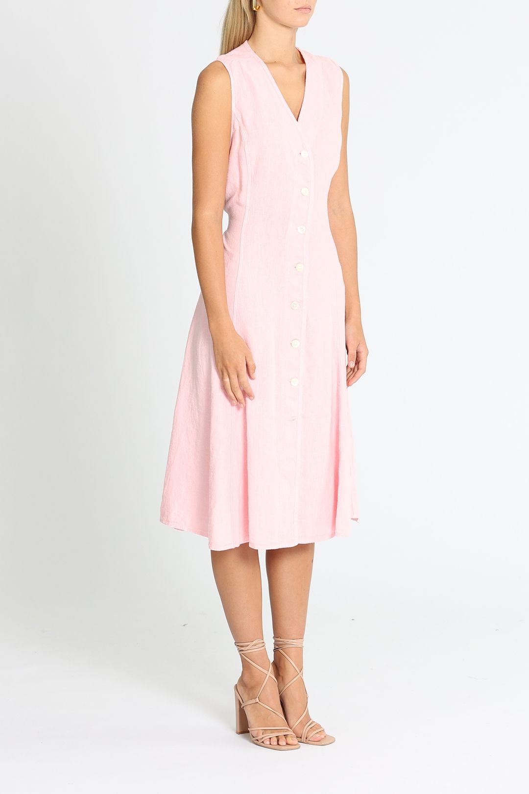 Hire Linen Midi Dress in Pink | Polo Ralph Lauren | GlamCorner