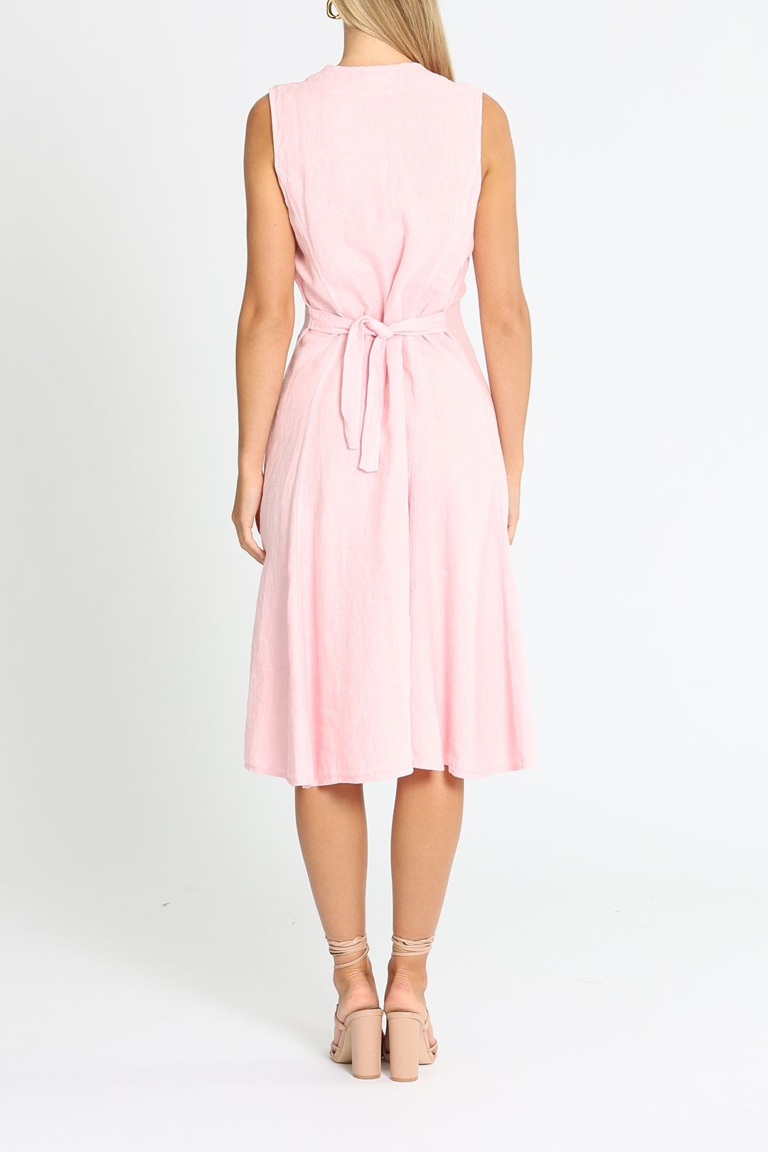 Hire Linen Midi Dress in Pink | Polo Ralph Lauren | GlamCorner