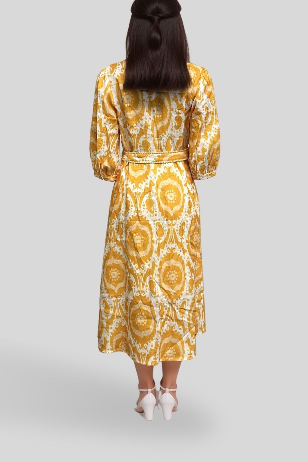 Hire Ada Midi Linen Dress in Mustard | G.D.S. by Helena M | GlamCorner